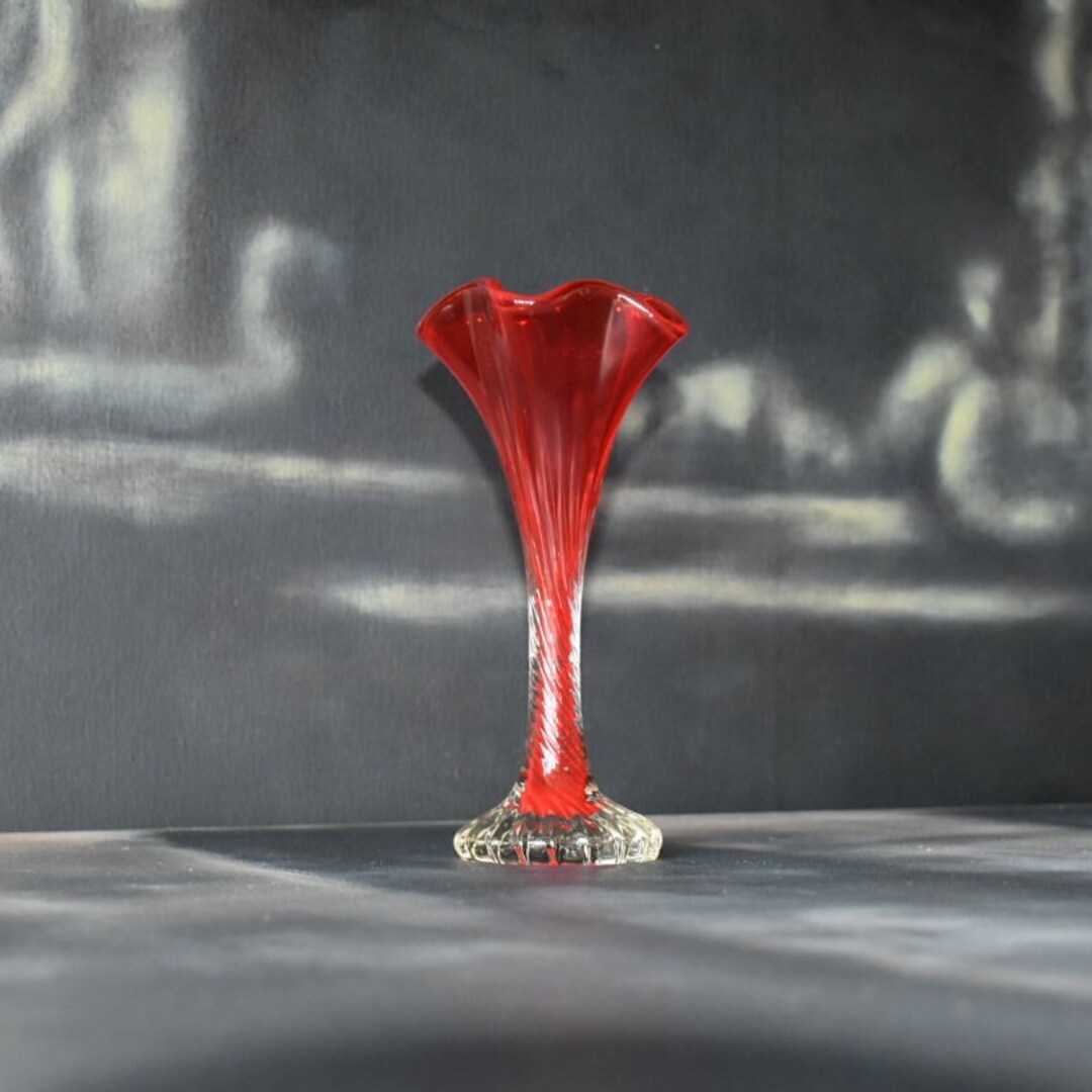 Vintage Cherry Red Glass Vase With Twisted Stem and Irregular Rim ...
