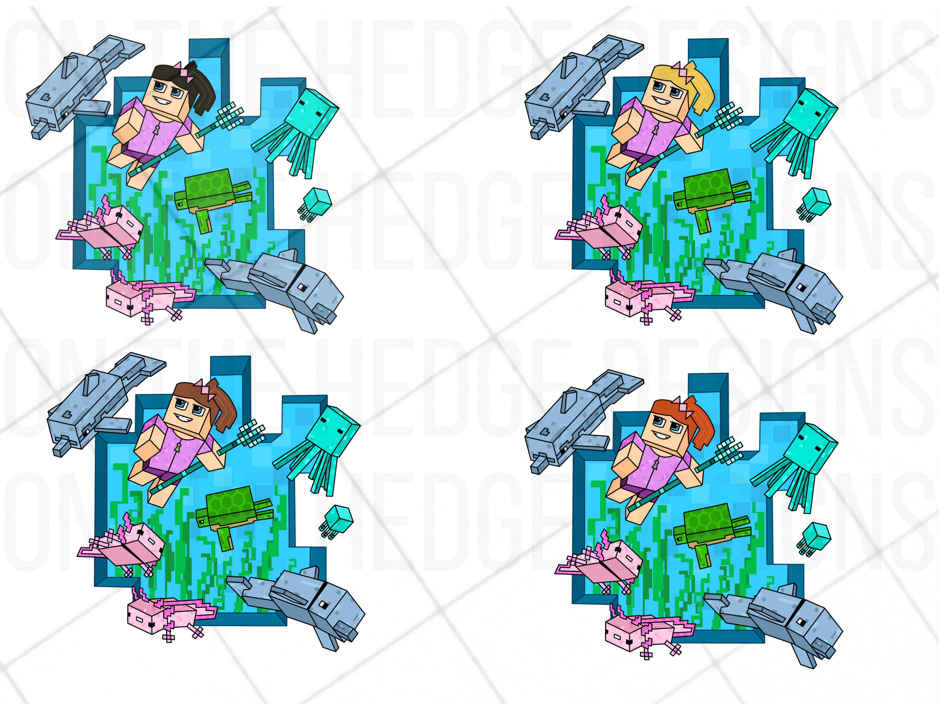 Girl Minecraft Sea Sublimation Design-4 Hair Colors Included PNG - Etsy