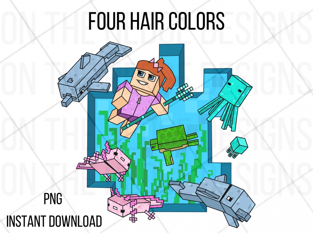 Girl Minecraft Sea Sublimation Design-4 Hair Colors Included PNG - Etsy