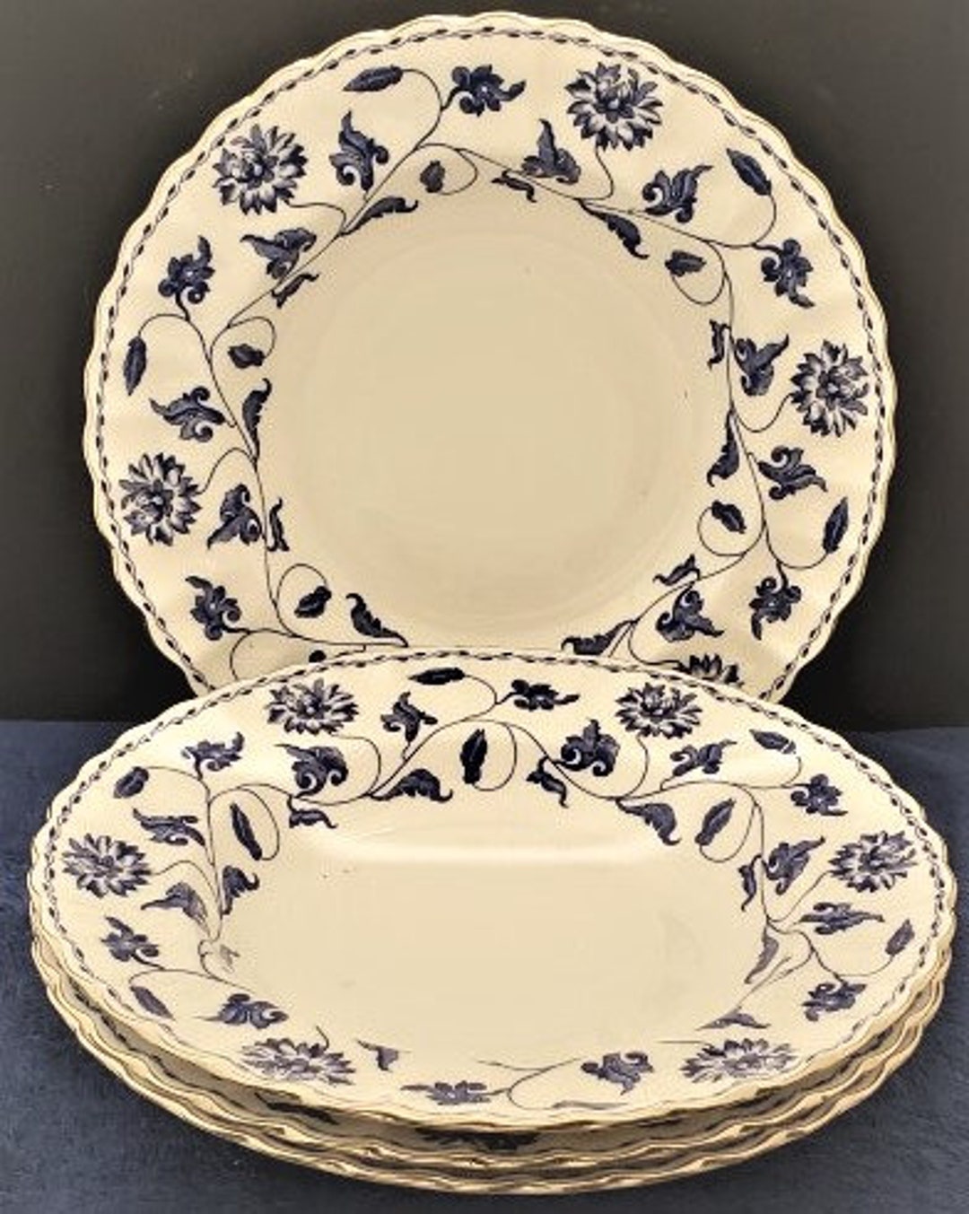 Set of 4 Spode Colonel Blue Platinum Rim Soup Bowls - Etsy
