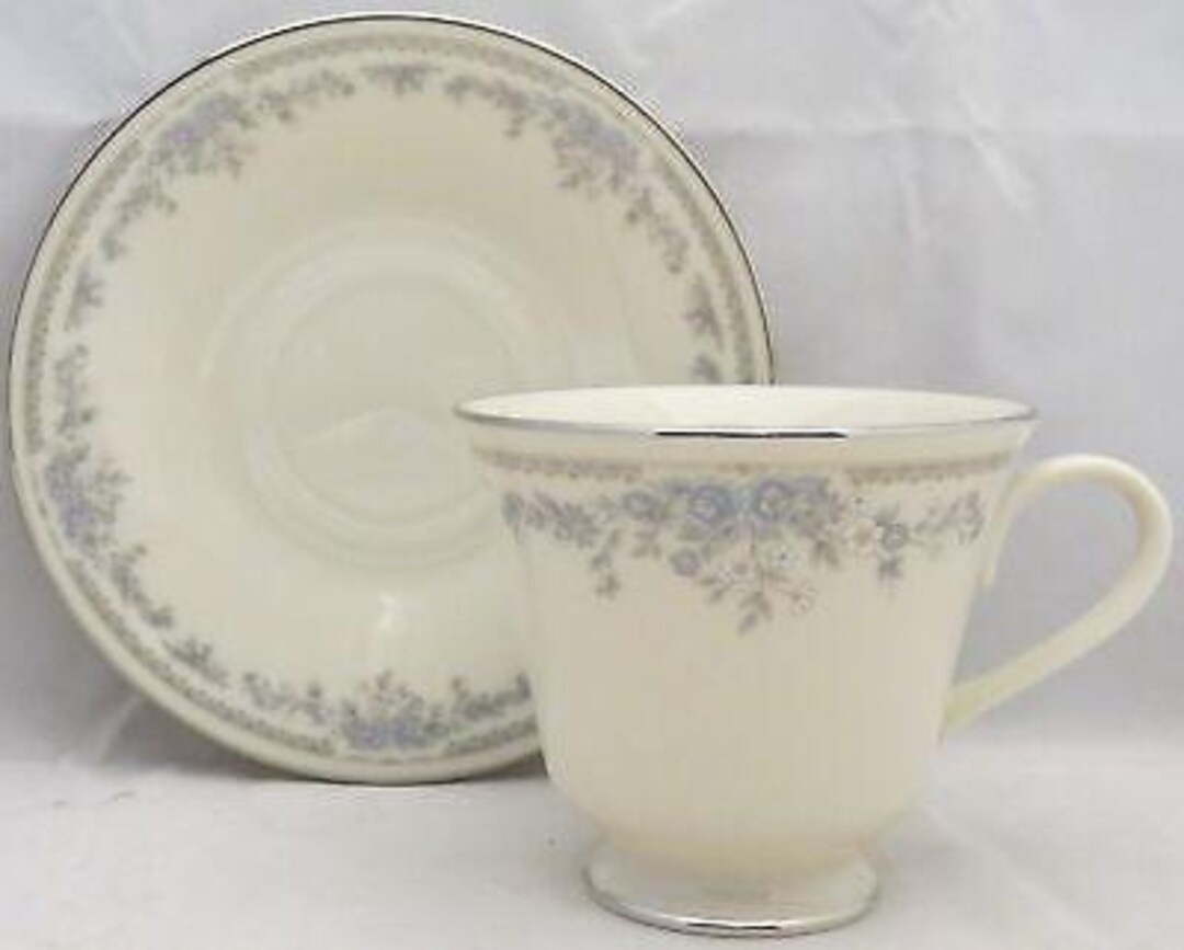Set of 4 Lenox Reverie (platinum Trim) Footed Cup & Saucer Sets - Etsy
