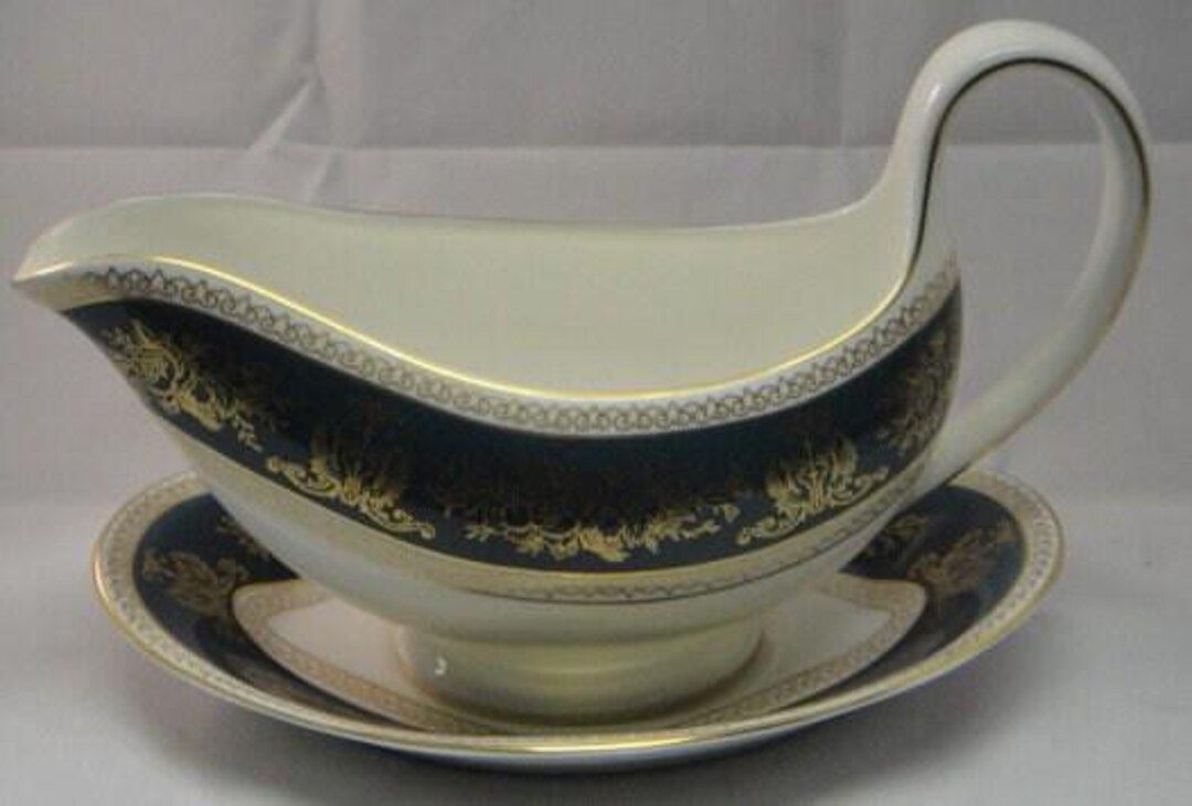 Wedgwood Columbia Blue & Gold Gravy Boat W/underplate - Etsy