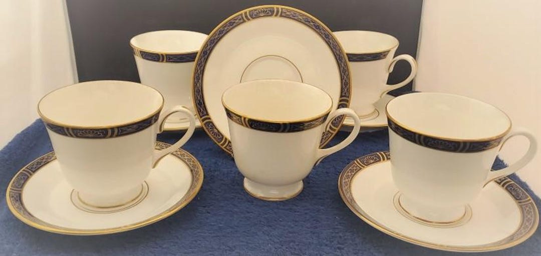 Set of 5 Royal Worcester Mountbatten Cobalt Blue (gold Trim) Cup ...