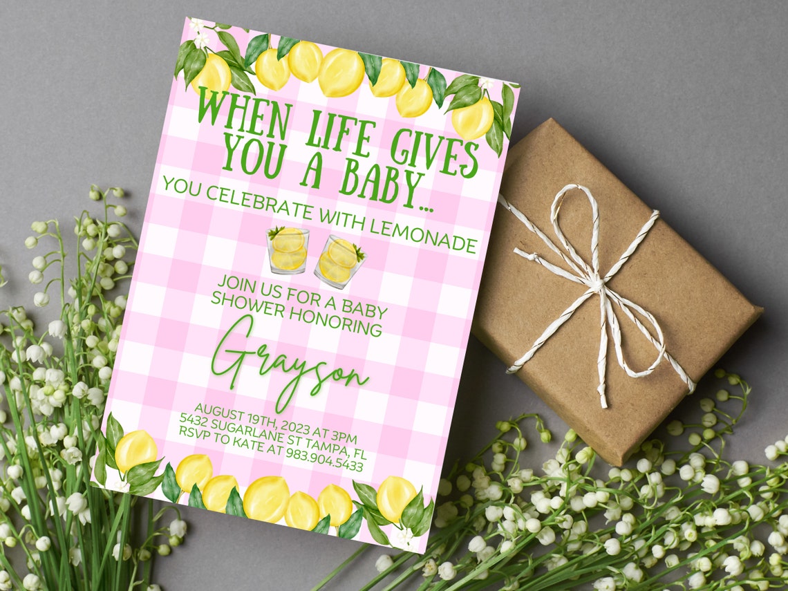 Editable Pink Lemonade Baby Shower Invitation, Canva Editable Baby ...