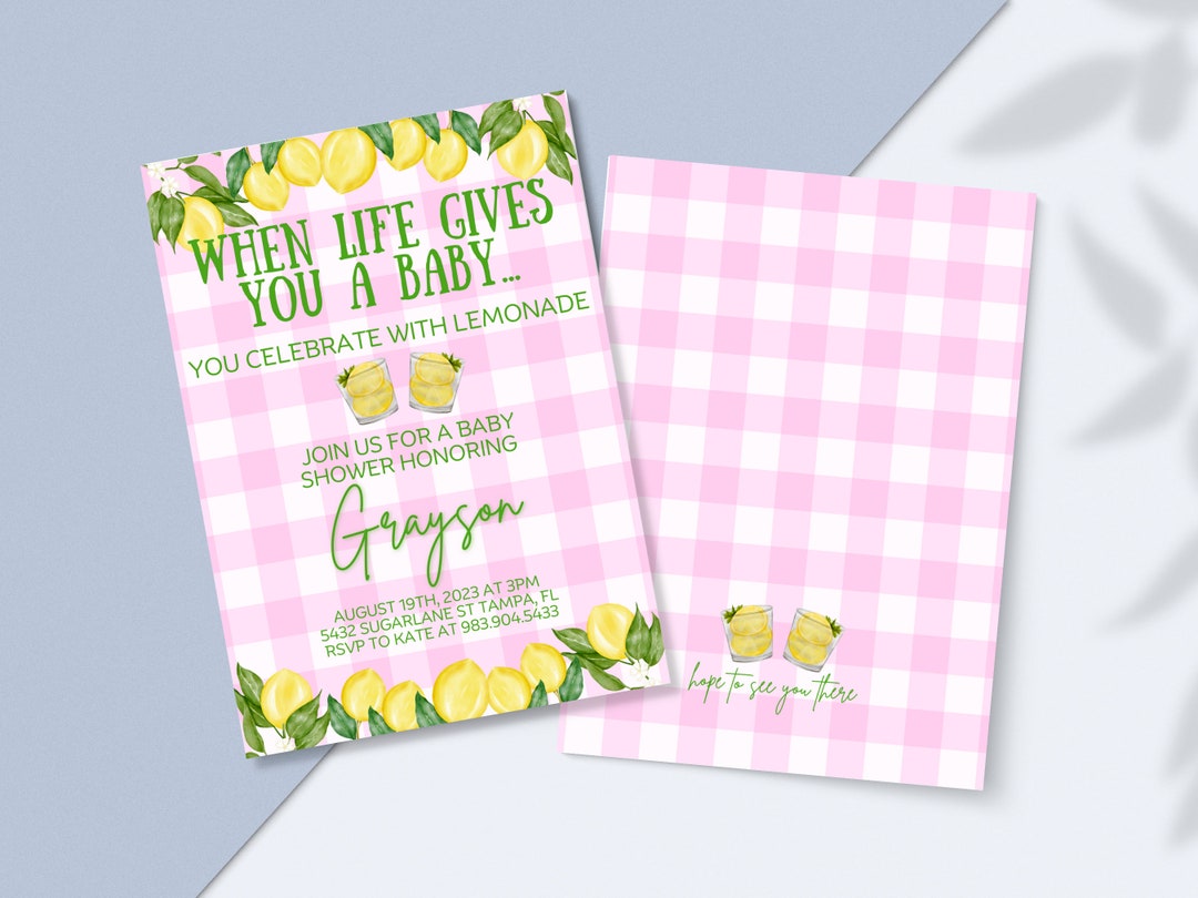 Editable Pink Lemonade Baby Shower Invitation, Canva Editable Baby ...