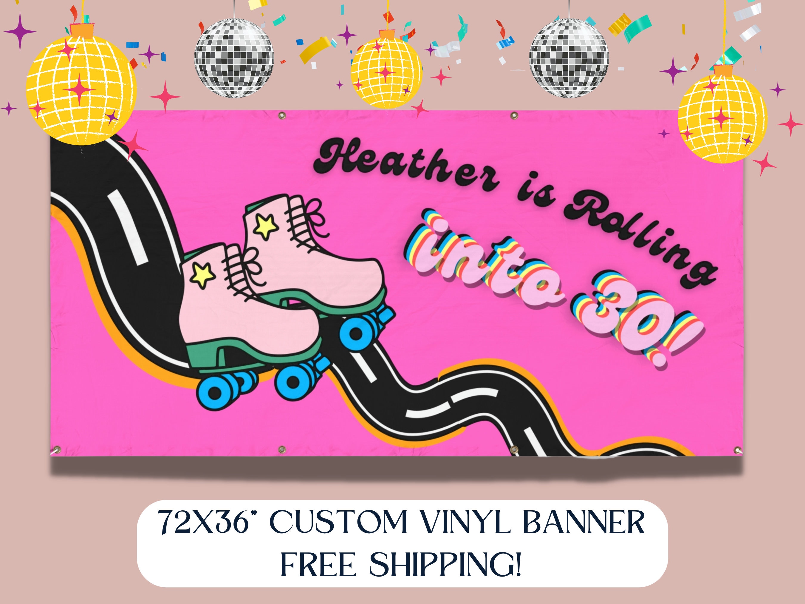 Groovy Birthday Banner, Groovy Rollerskating Print, Custom Vinyl Banner ...
