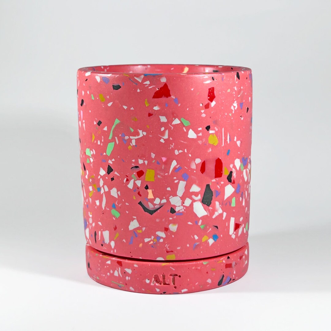 Pink Terrazzo Jesmonite Plant Pot Drainage and Saucer: Indoor Handmade ...