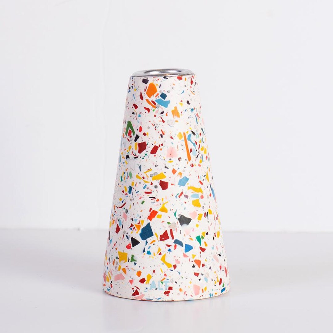 Taper Candlestick Holder Rainbow Terrazzo Confetti Jesmonite Concrete ...