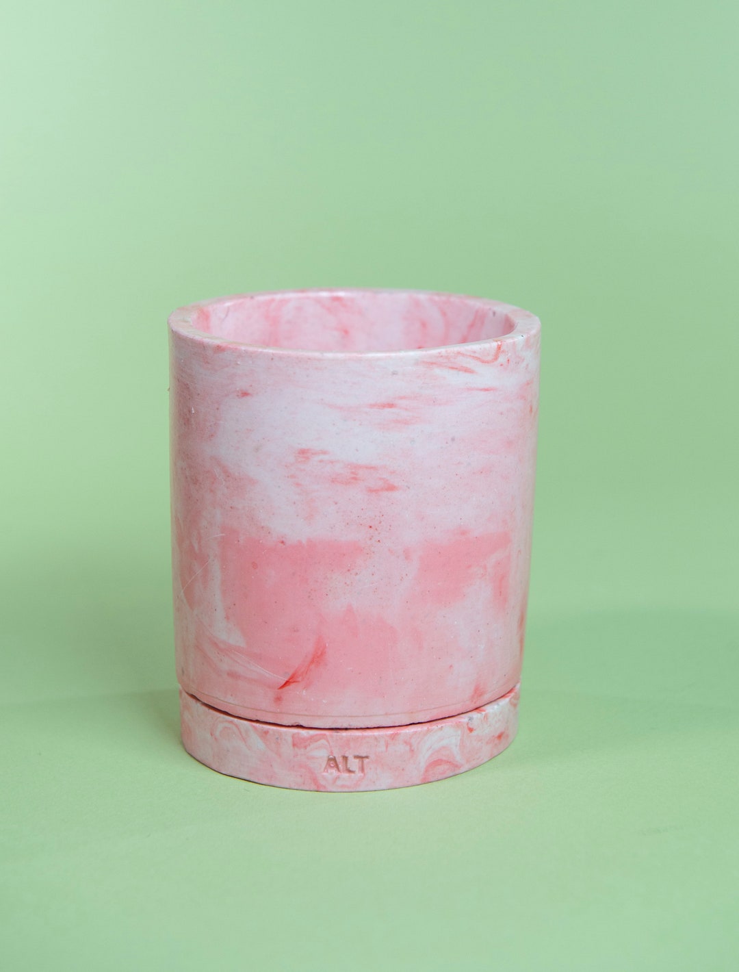 Pink Marble Plant Pot Concrete, Scandi Indoor Planter With Drainage ...