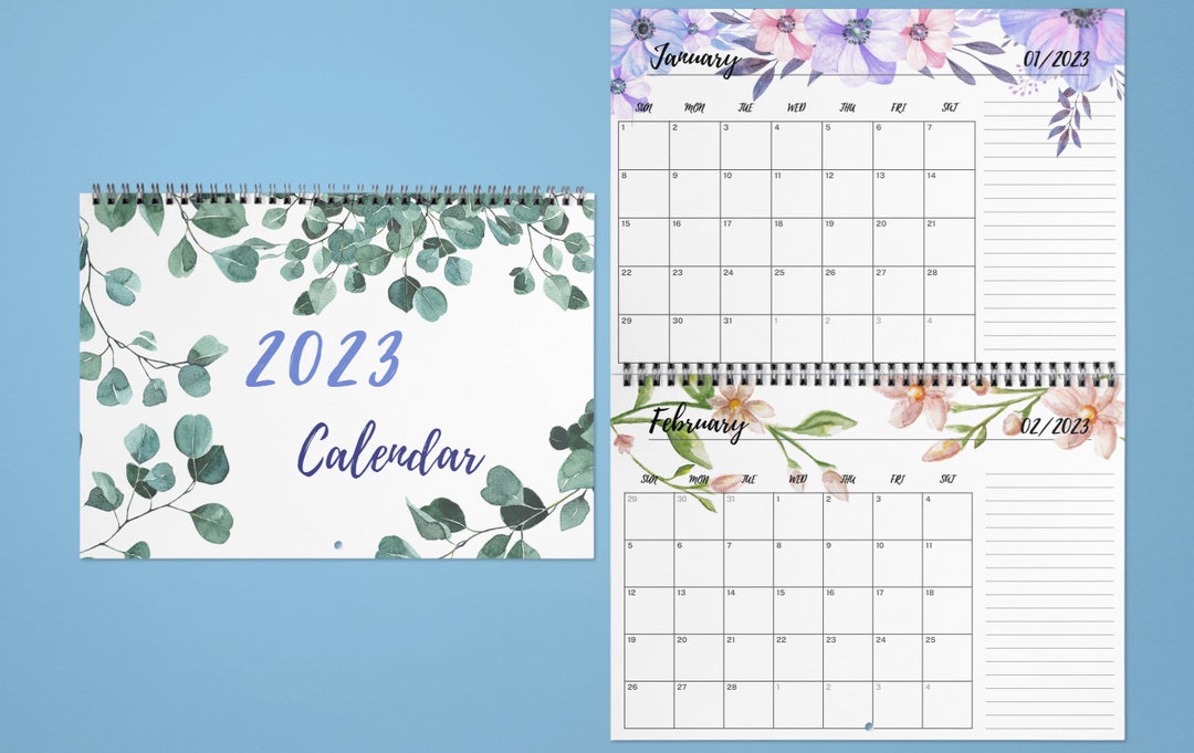 2023 Year Flower Watercolor Calendar Printable PDF Horizontal Pages ...