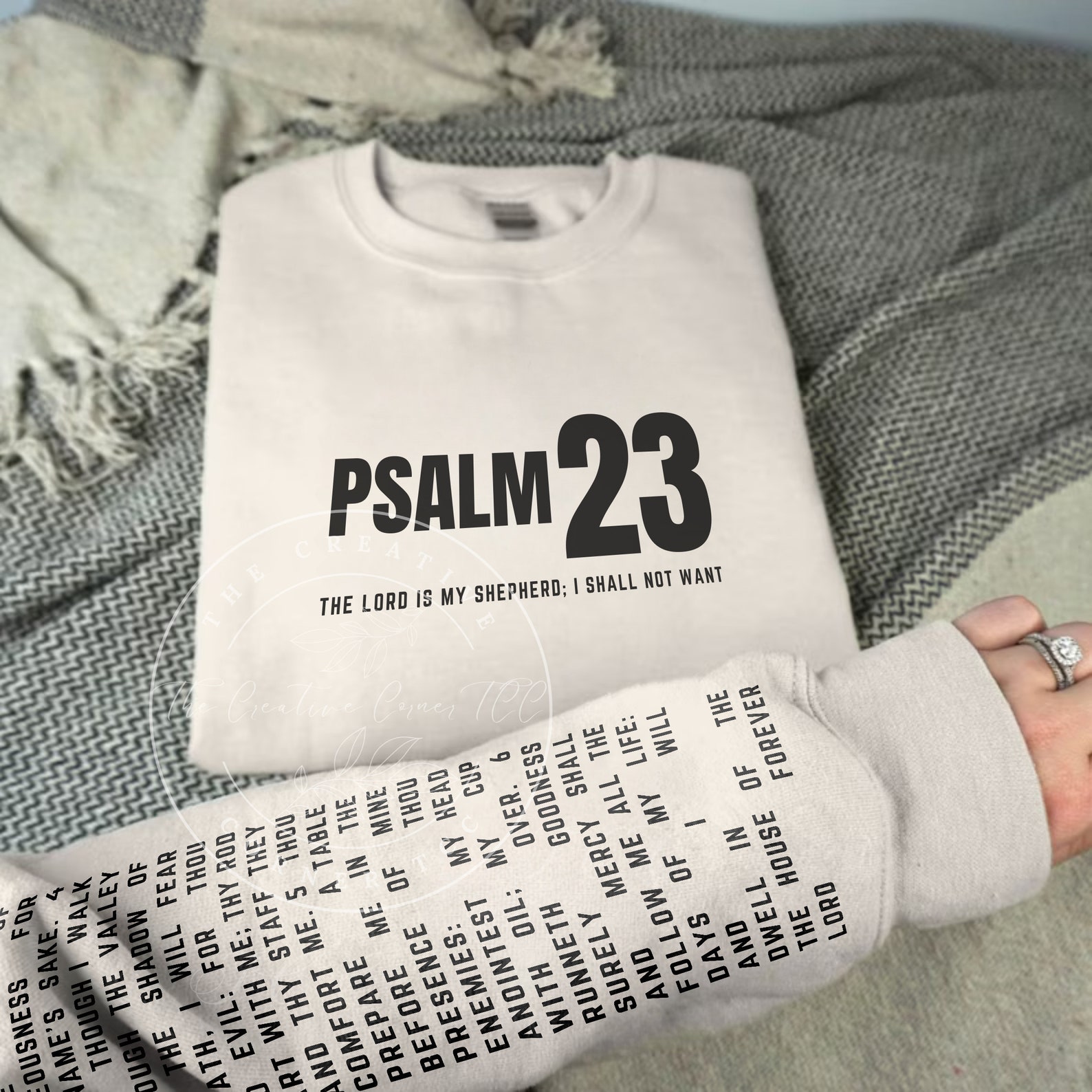 Psalm 23 Sweatshirt, Christian Sleeve Print Sweatshirt, Bible Verse ...