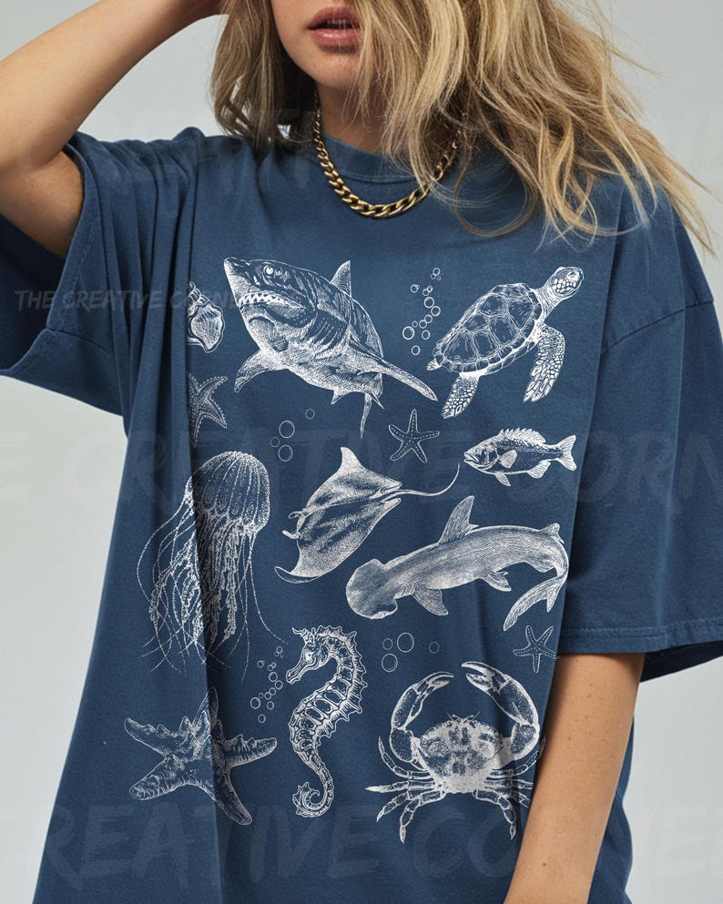Sea Animals Vintage Style Tshirt, Retro Comfort Colors® Y2k Ocean Shirt ...