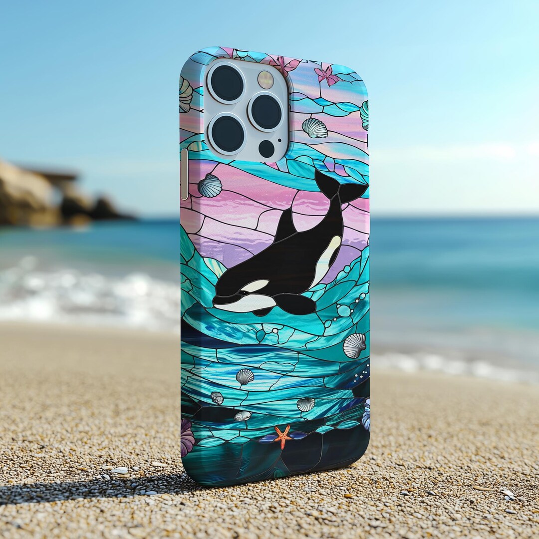 Orca Stained Glass Aesthetic Whale Phone Case for iPhone 16 15 14 13 12 ...