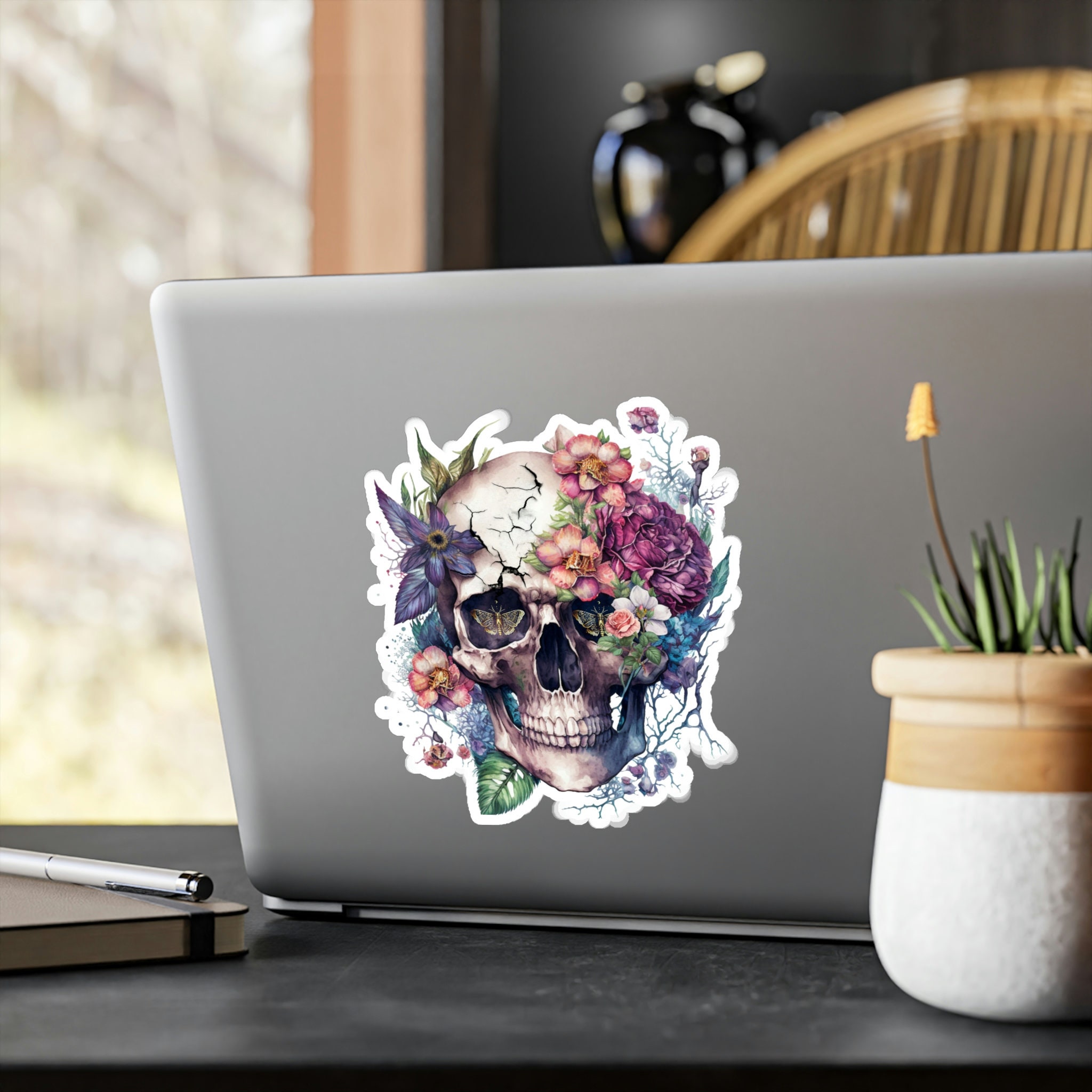 Floral Skull Sticker Floral Sticker Moth Sticker Skull - Etsy