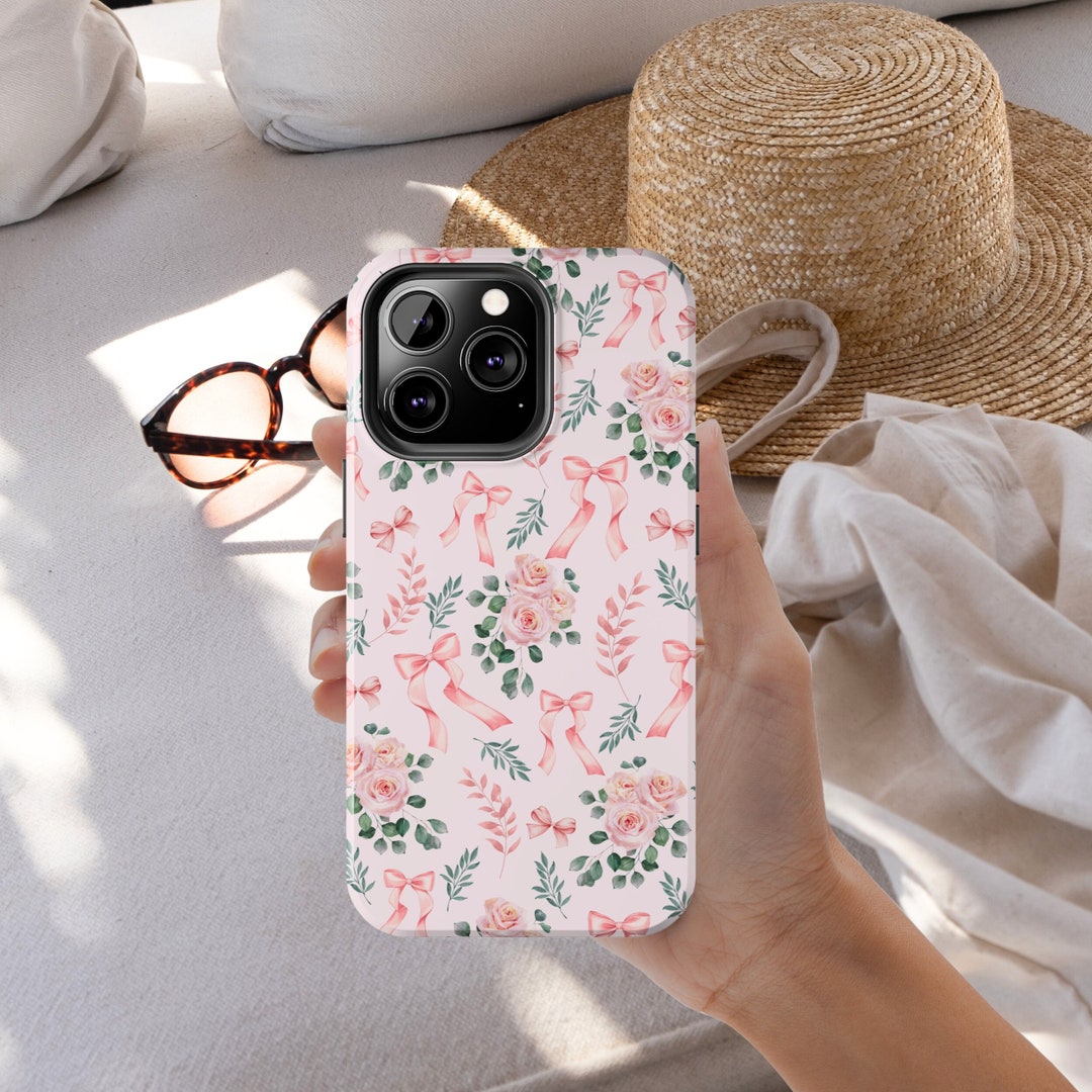 Pink Bows Phone Case, Coquette Phone Case, Cute Girly Pink Roses Phone ...