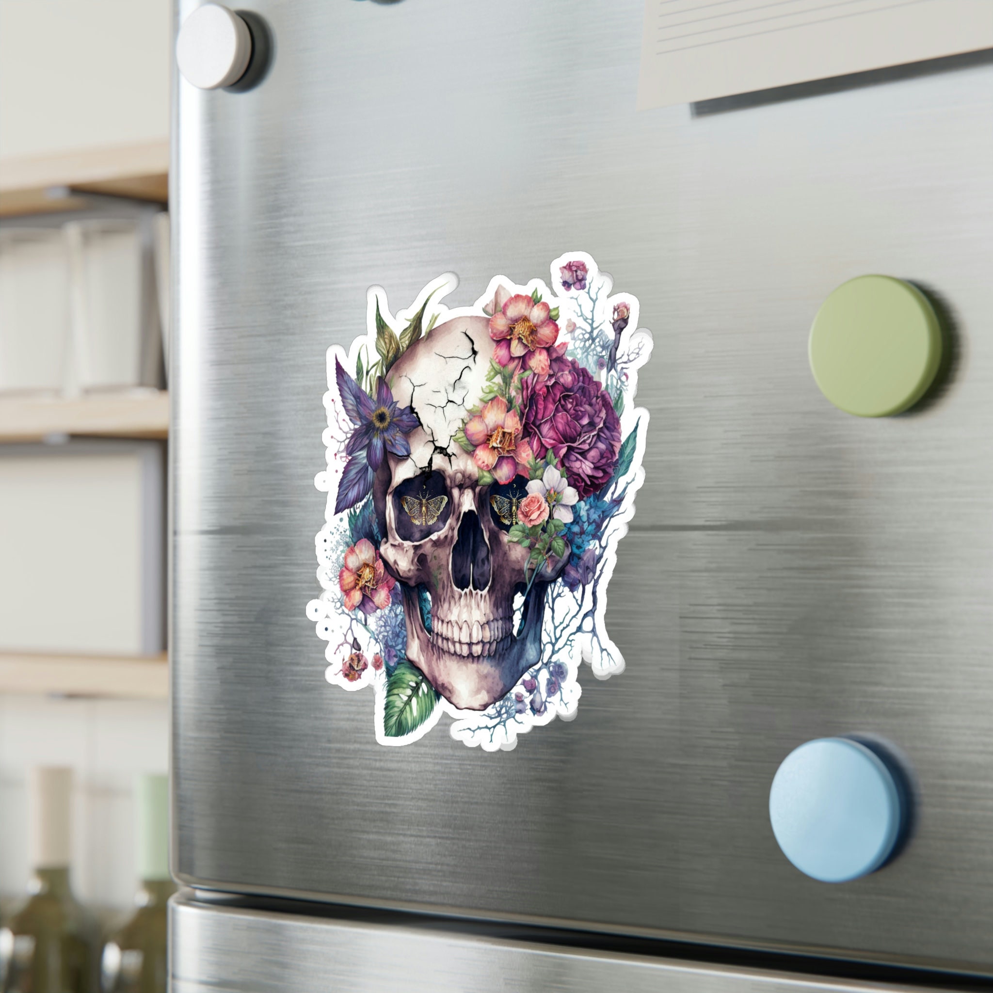 Floral Skull Sticker Floral Sticker Moth Sticker Skull - Etsy