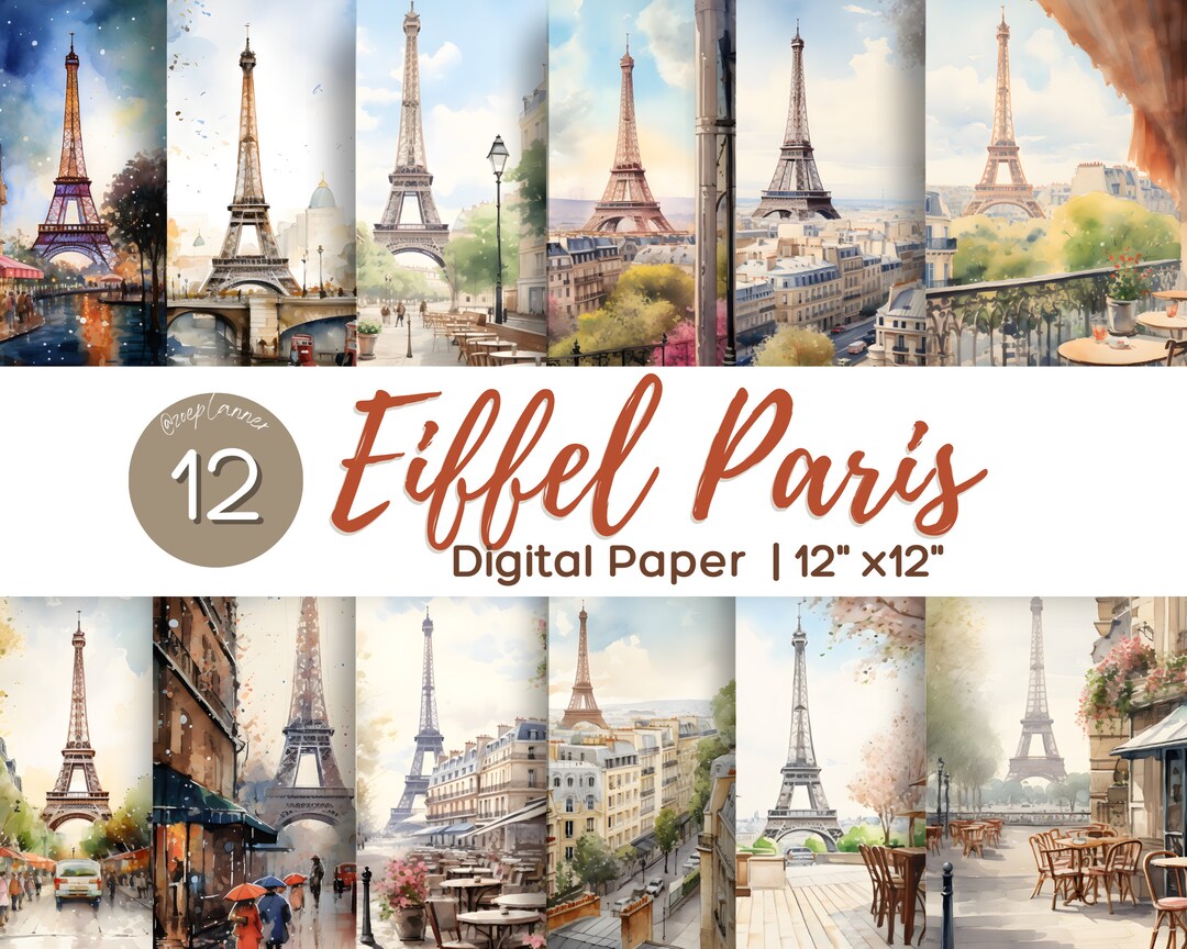 Eiffel Tower Digital Paper Collection: Paris Scenery, 12 Unique Designs ...