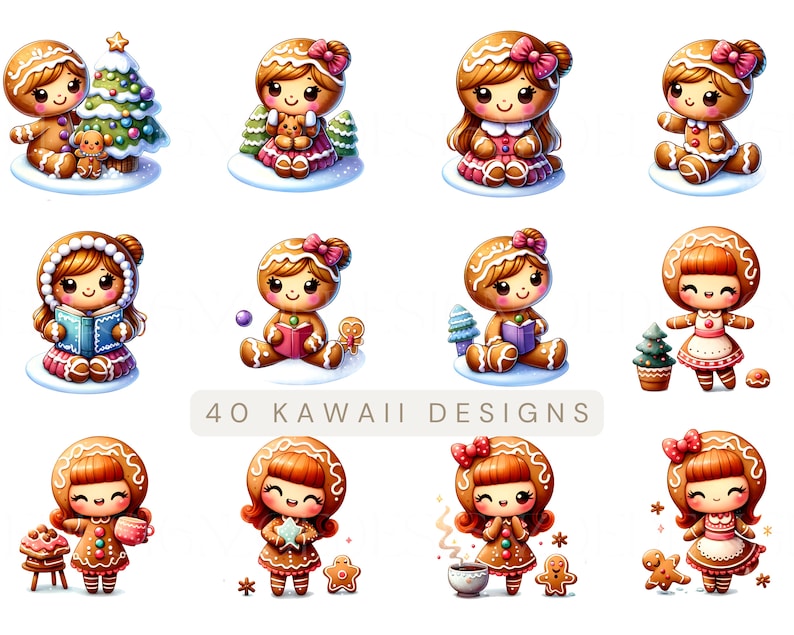 40 Watercolor Gingerbread Girl Clipart: Christmas PNG Stickers (digital ...