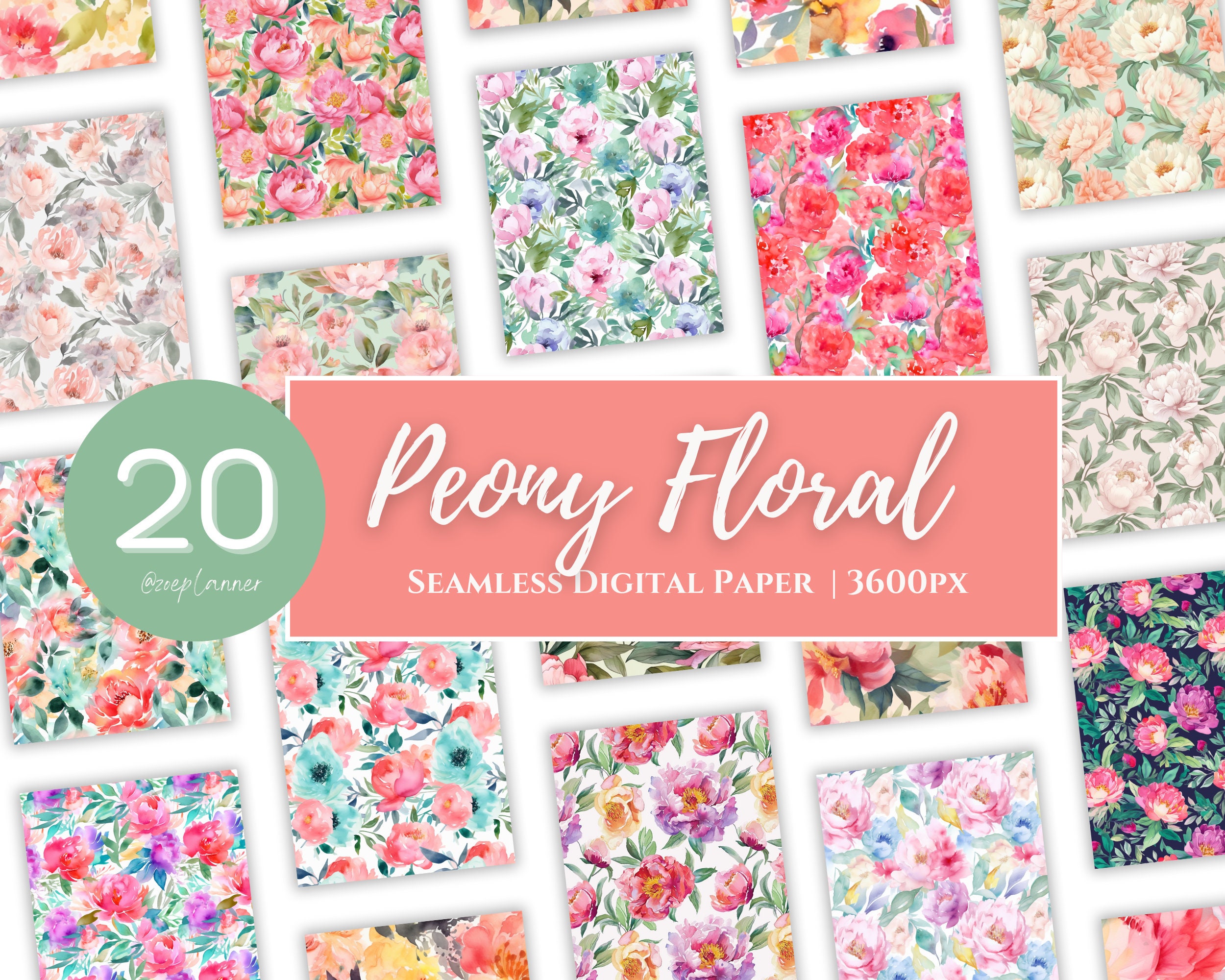 Peony Floral Digital Paper Watercolor Flower Backgrounds Seamless ...