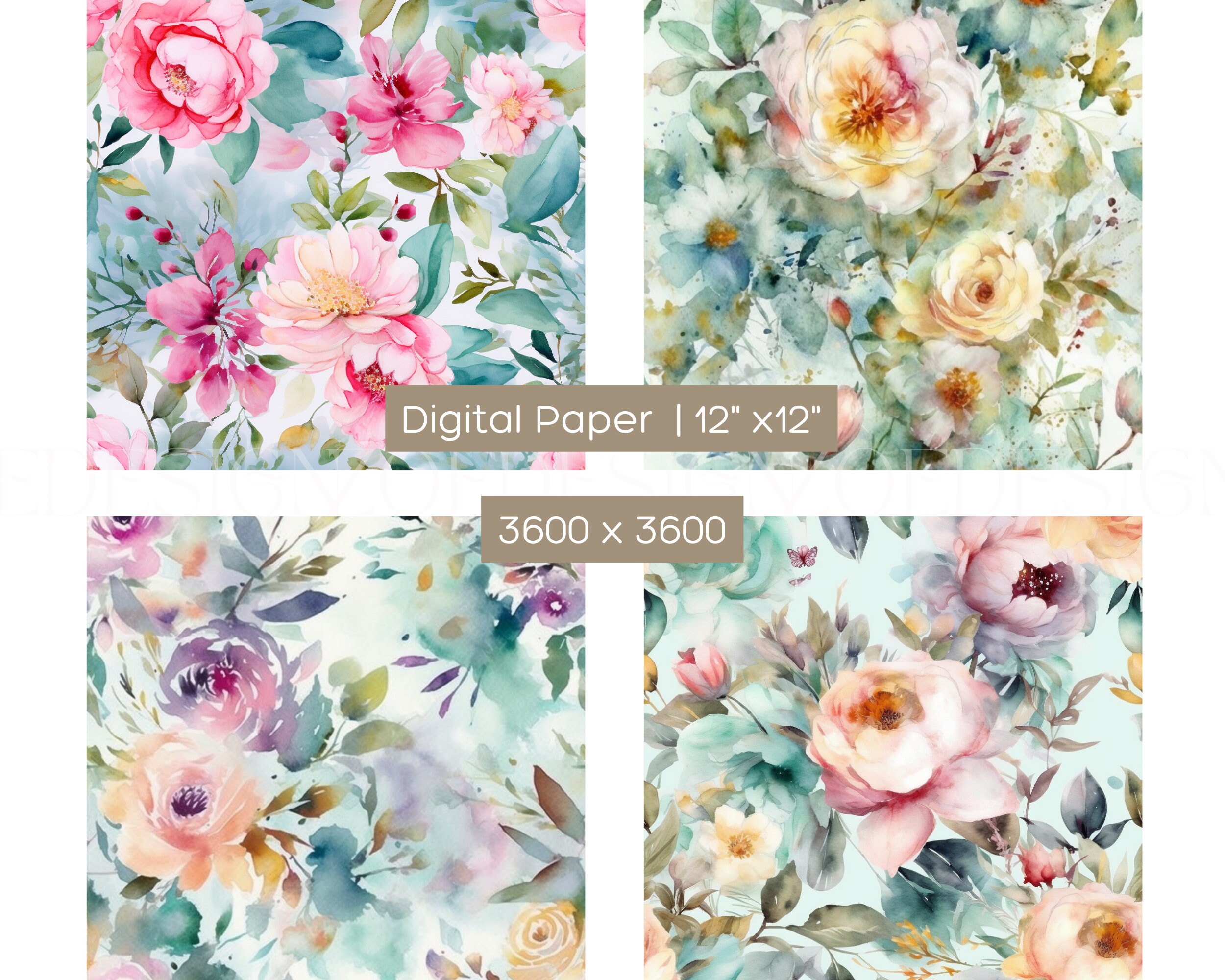 Soft Pastel Floral Spring Summer Digital Paper Watercolor Flower ...