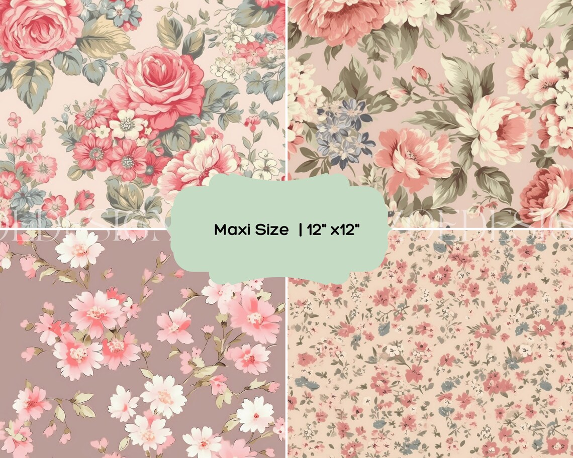 Floral Shabby Chic- Floral Digital Paper - Vintage Background Scrapbook ...