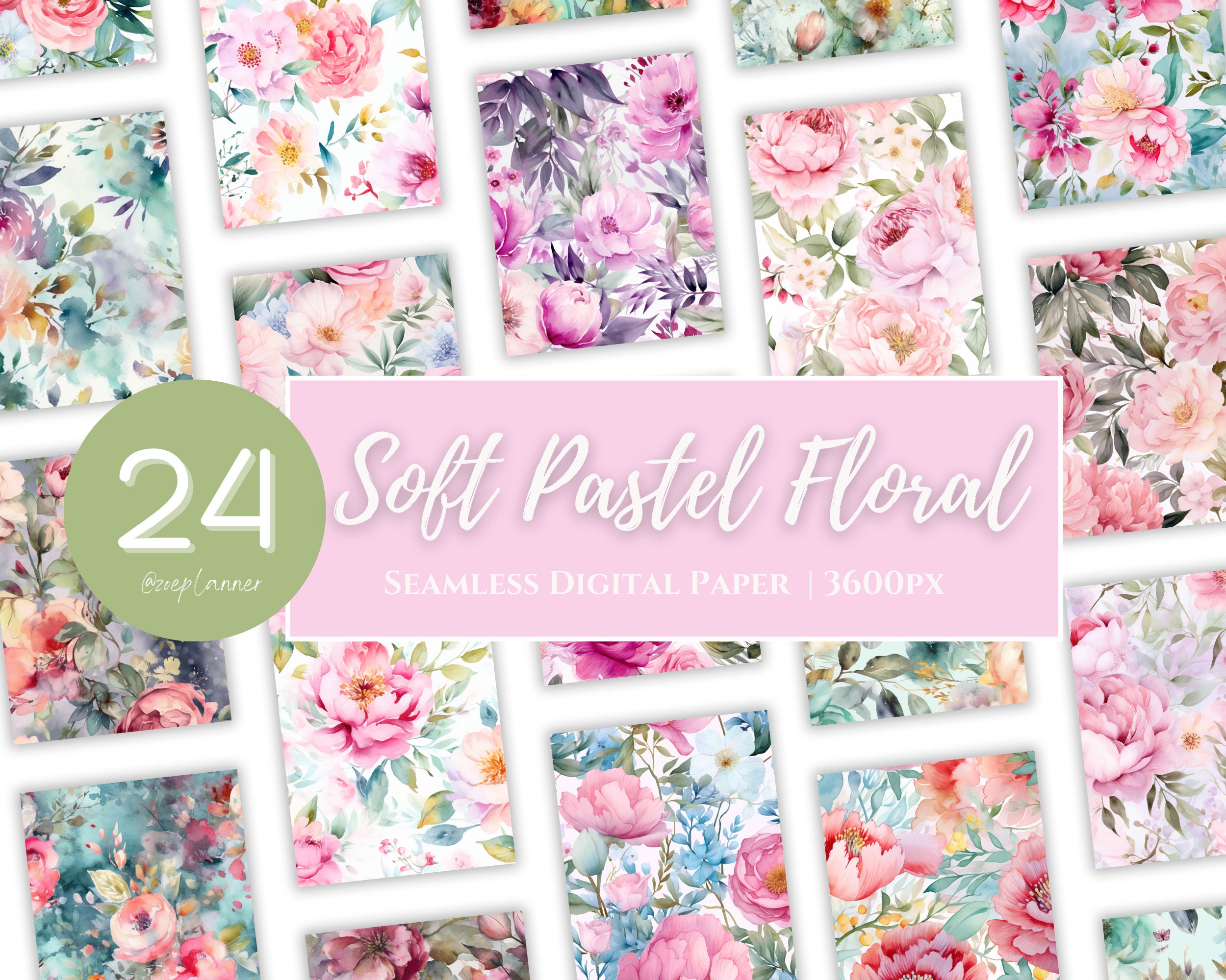Soft Pastel Floral Spring Summer Digital Paper Watercolor Flower ...