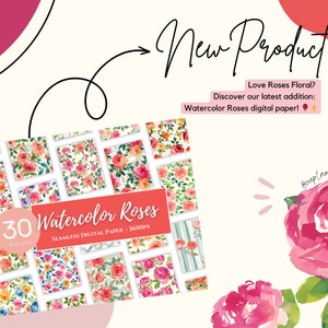 20 Roses Floral Digital Paper Watercolor Flower Backgrounds Patterns ...