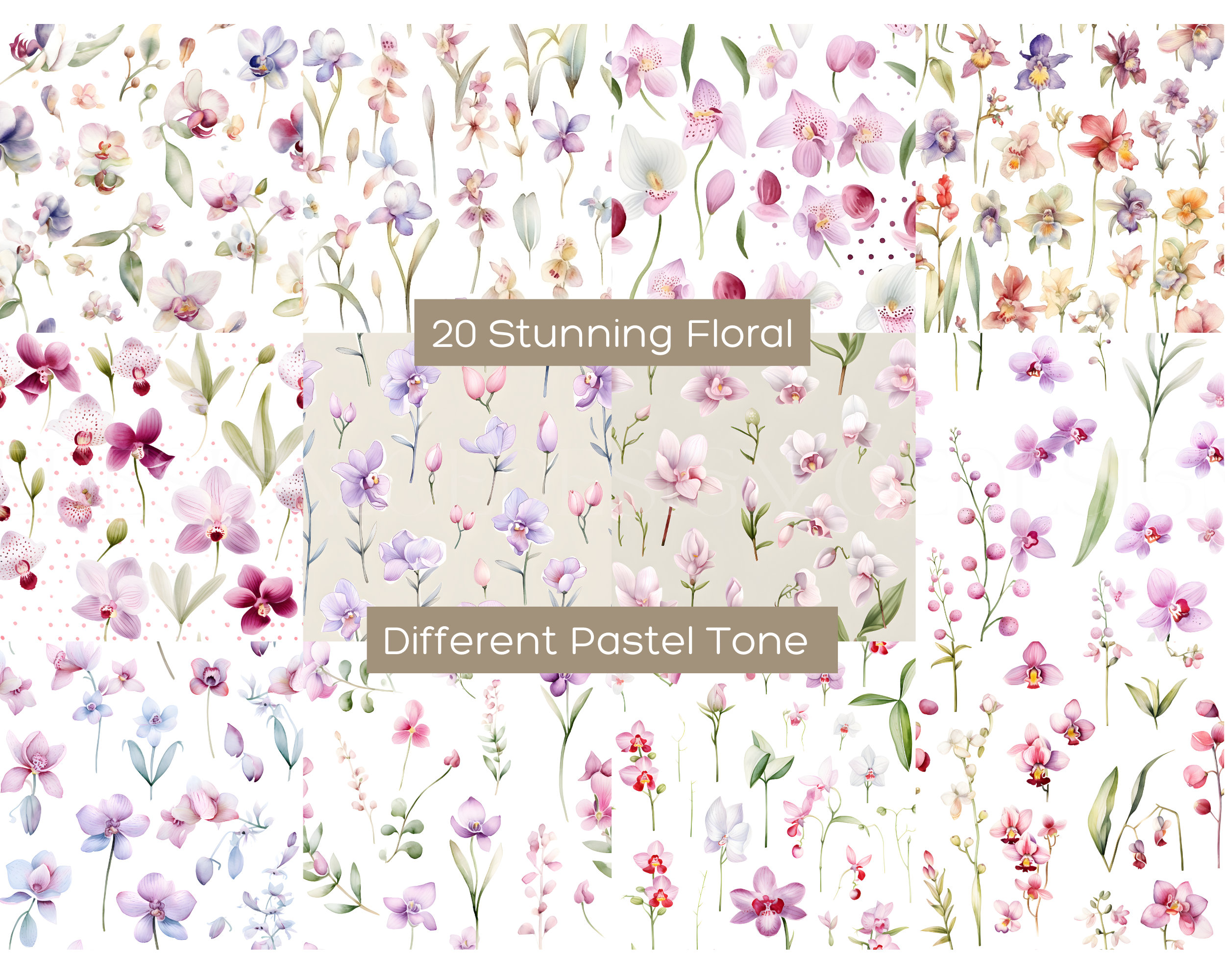 Orchid Floral Digital Paper Watercolor Flower Backgrounds Patterns ...