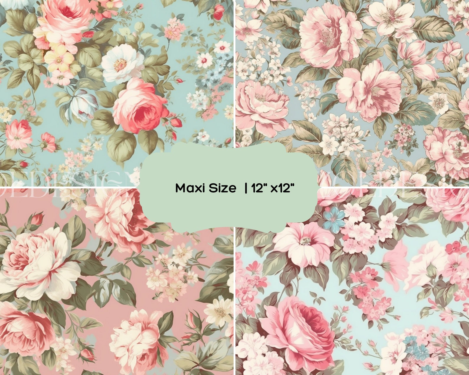 Floral Shabby Chic- Floral Digital Paper - Vintage Background Scrapbook ...