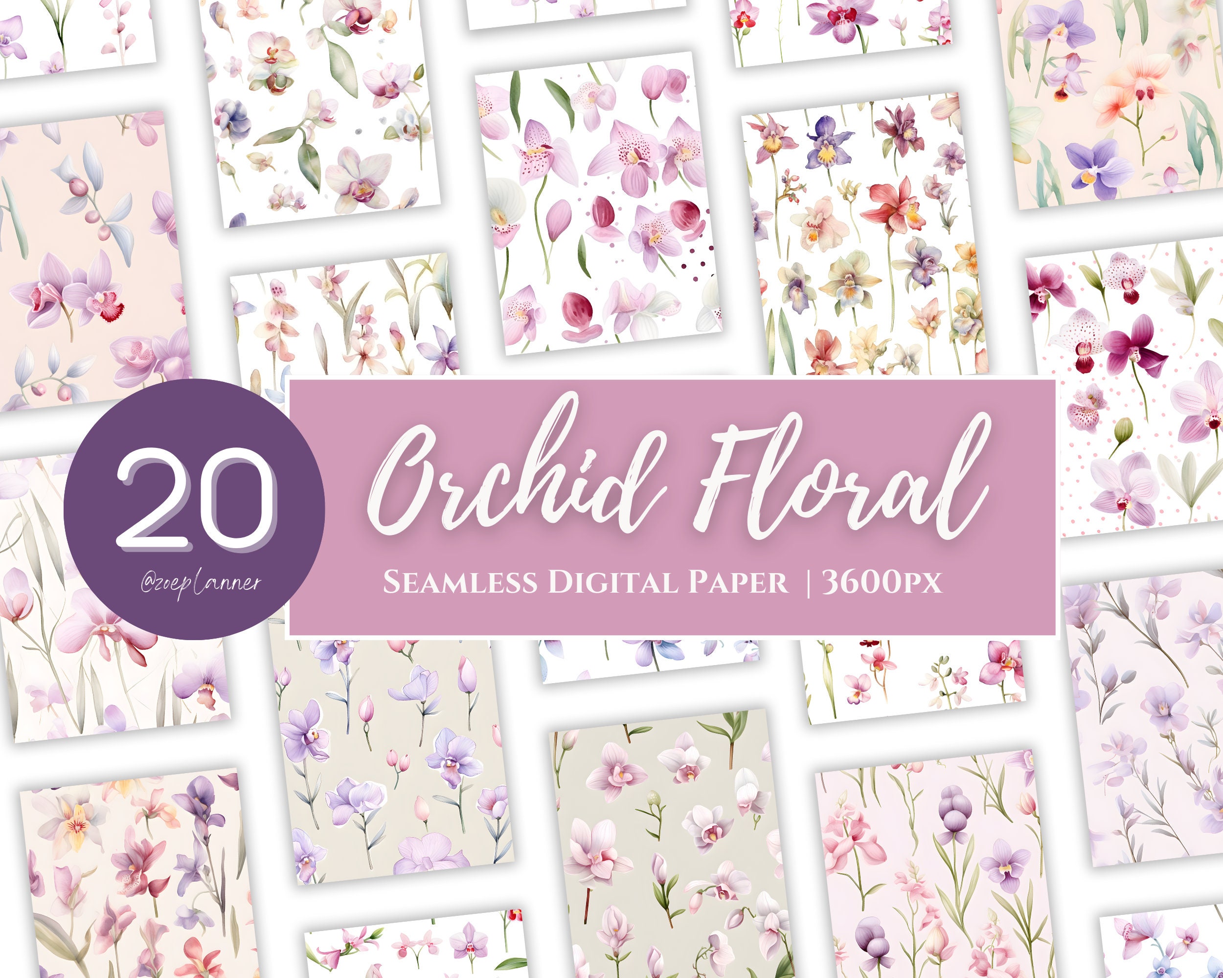 Orchid Floral Digital Paper - Watercolor Flower Backgrounds Patterns ...