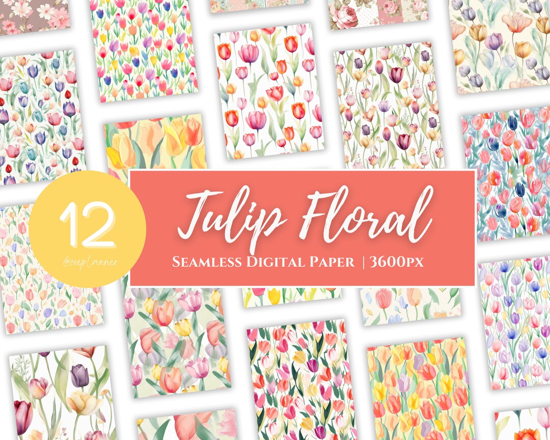 Spring Tulip - Vibrant Floral Digital Paper Pack - Watercolor Flower ...