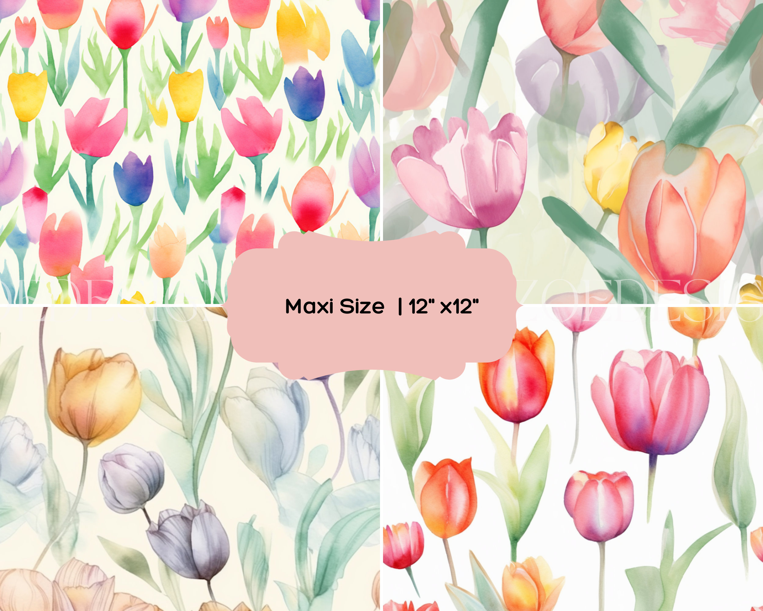Spring Tulip - Vibrant Floral Digital Paper Pack - Watercolor Flower ...