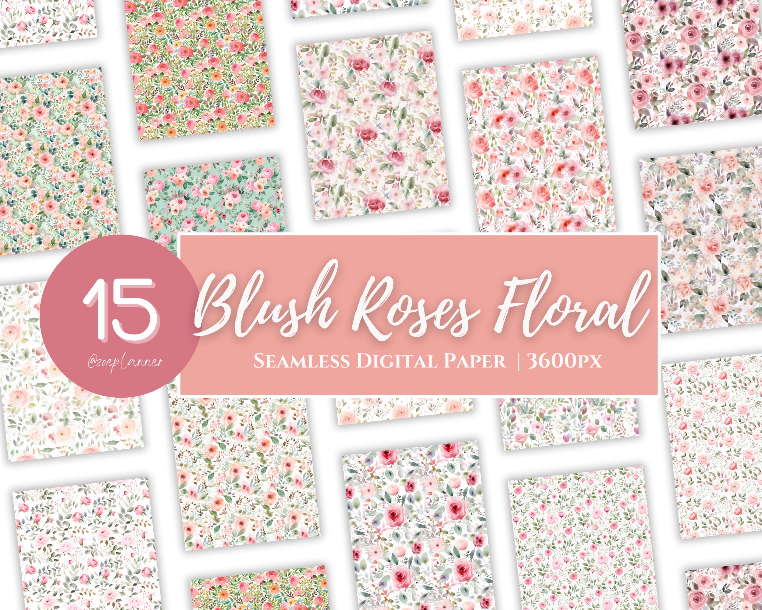 Pink Blush Roses Floral Digital Paper - Watercolor Flower Backgrounds ...