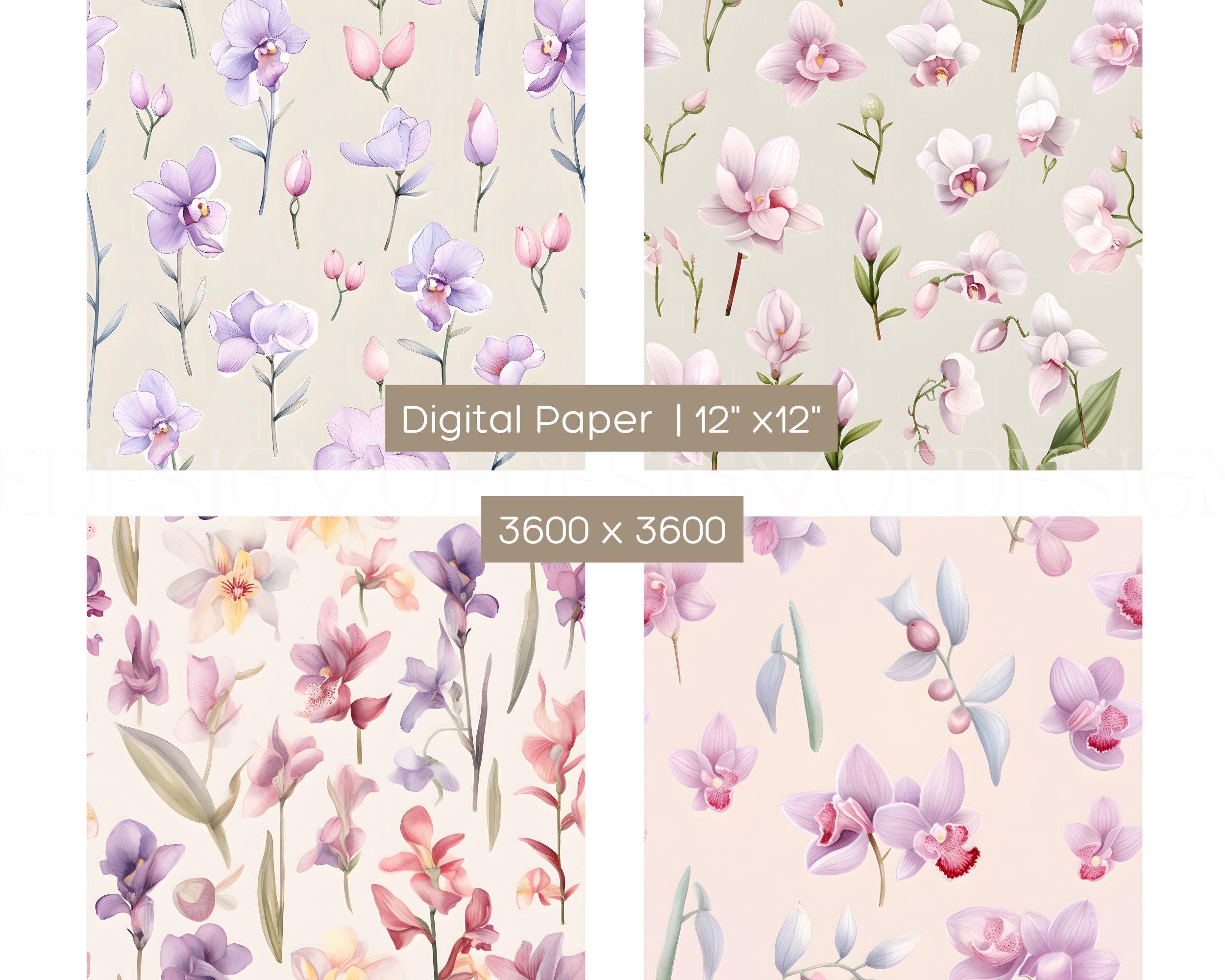 Orchid Floral Digital Paper Watercolor Flower Backgrounds Patterns ...