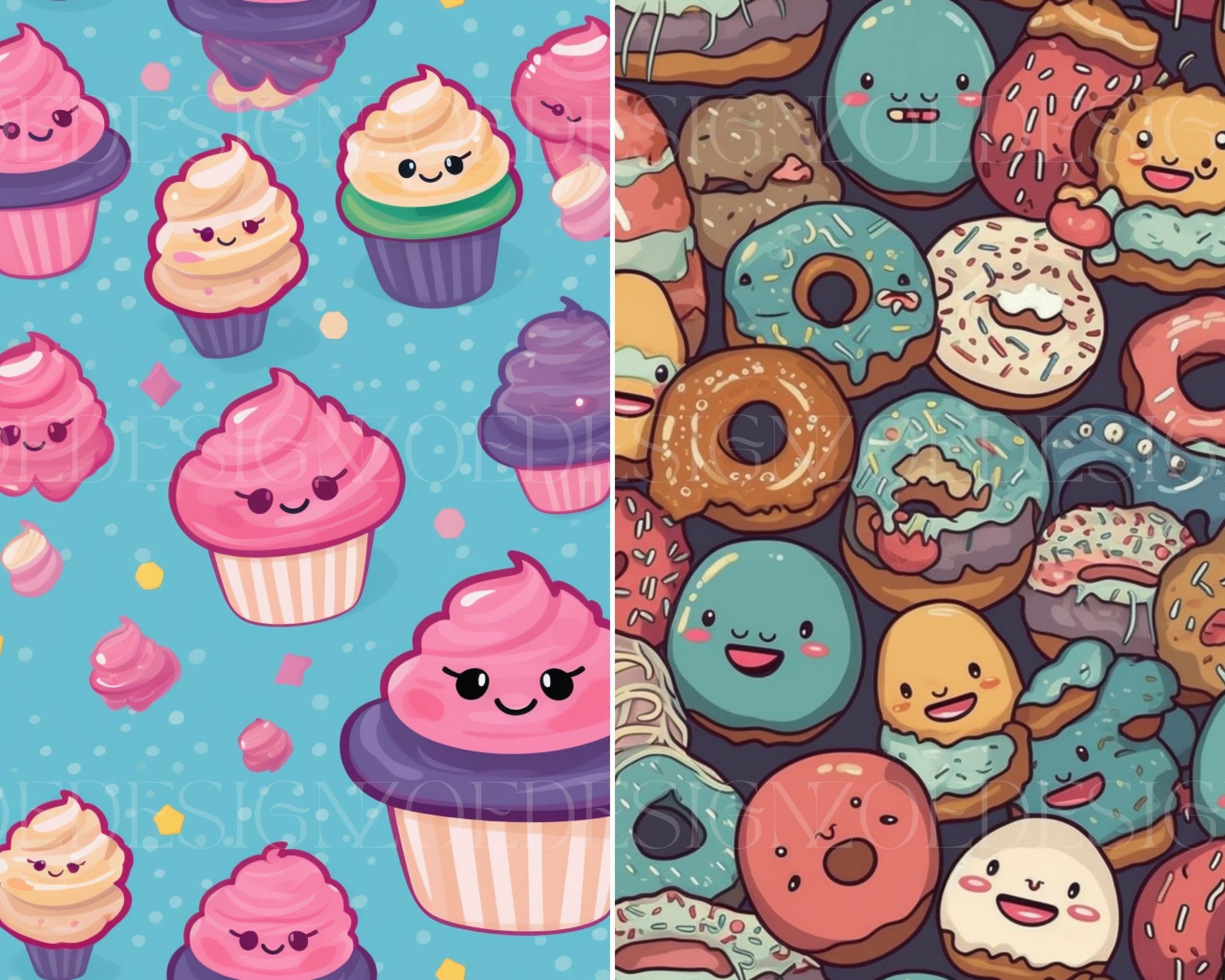 Kawaii Food Digital Paper Cute Kawaii Food Seamless Digital - Etsy