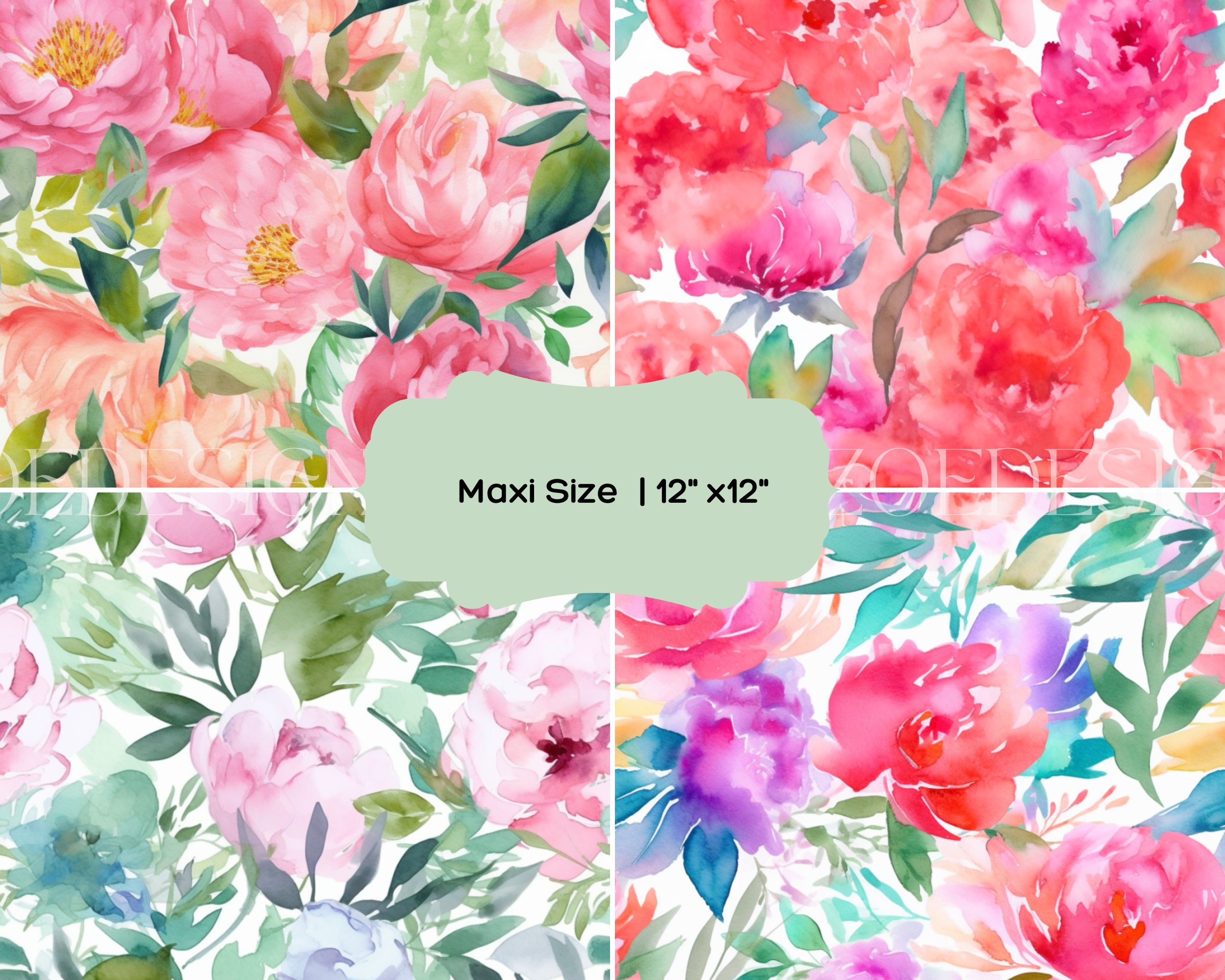 Peony Floral Digital Paper Watercolor Flower Backgrounds - Etsy