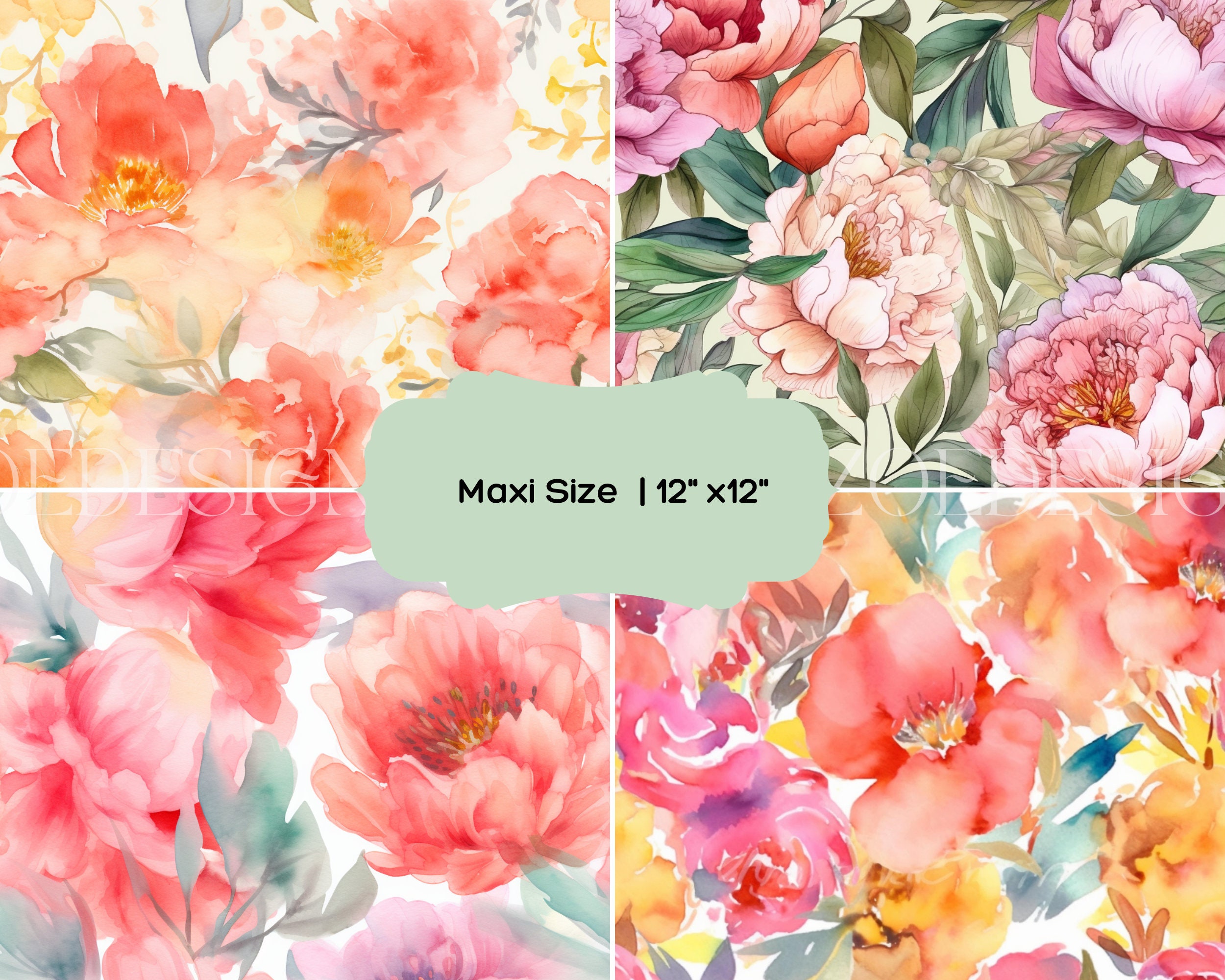 Peony Floral Digital Paper Watercolor Flower Backgrounds Seamless ...