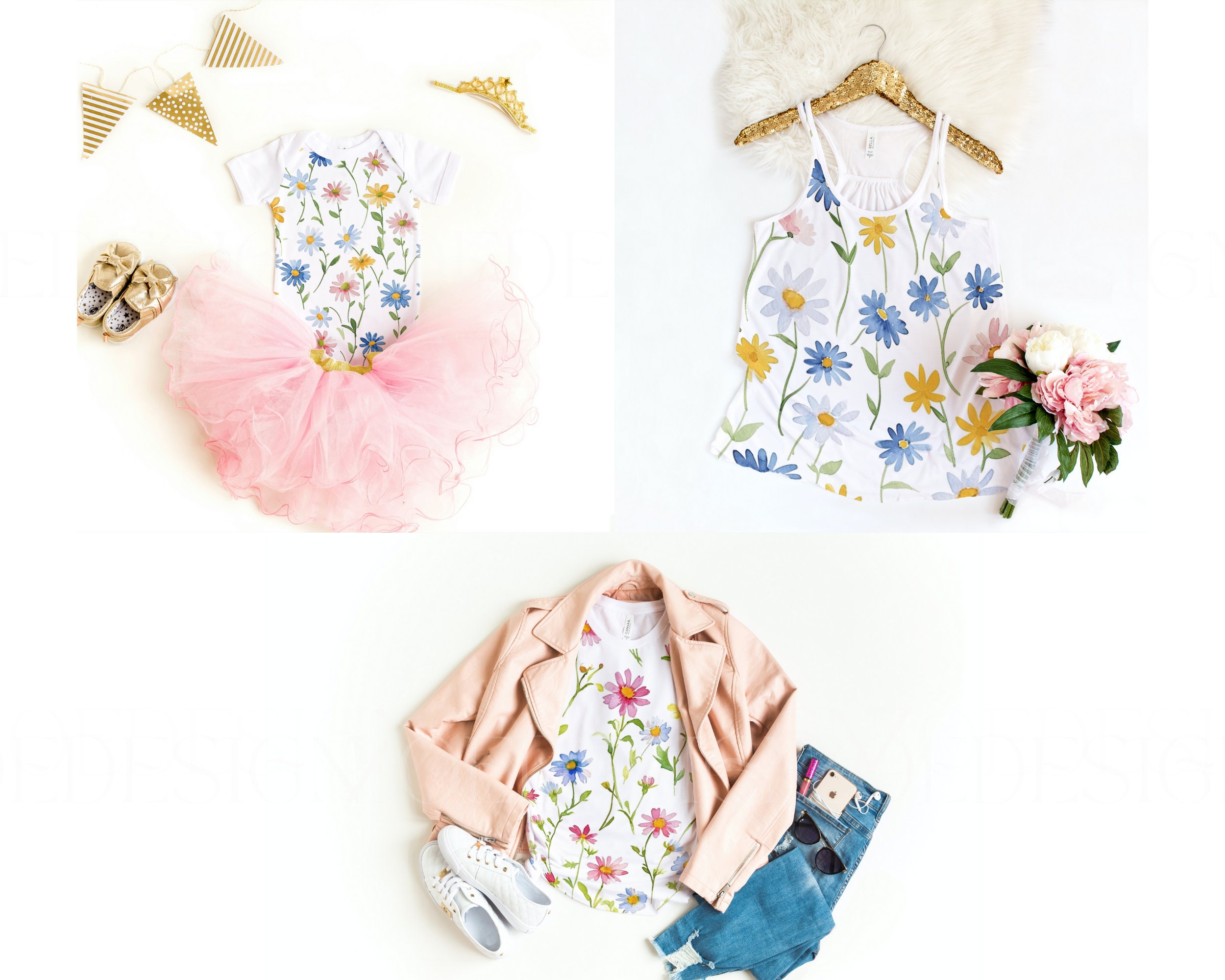 Daisy Floral Digital Paper - Watercolor Flower Backgrounds Seamless ...