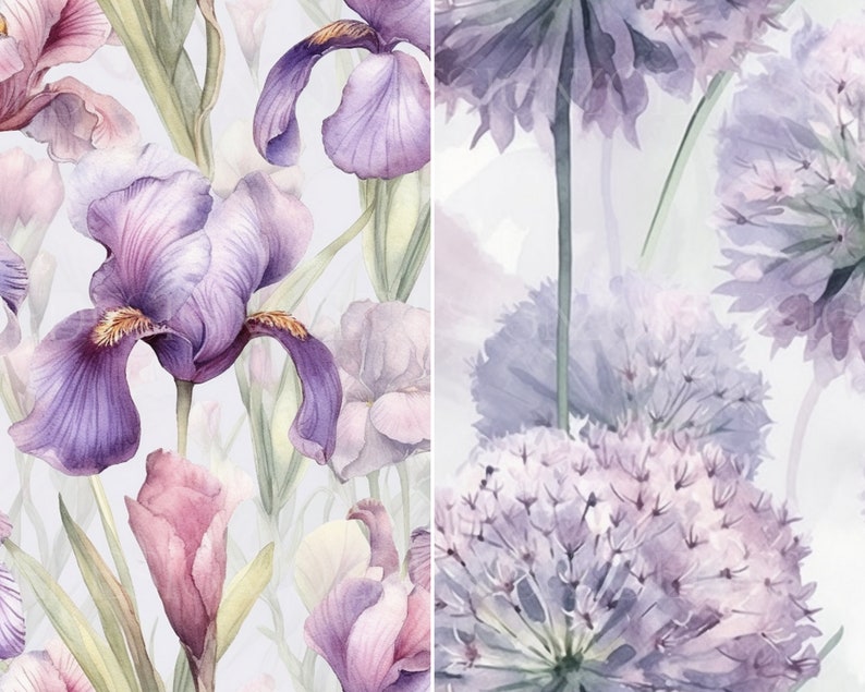 Lilac Floral Digital Paper Watercolor Flower Backgrounds Seamless ...