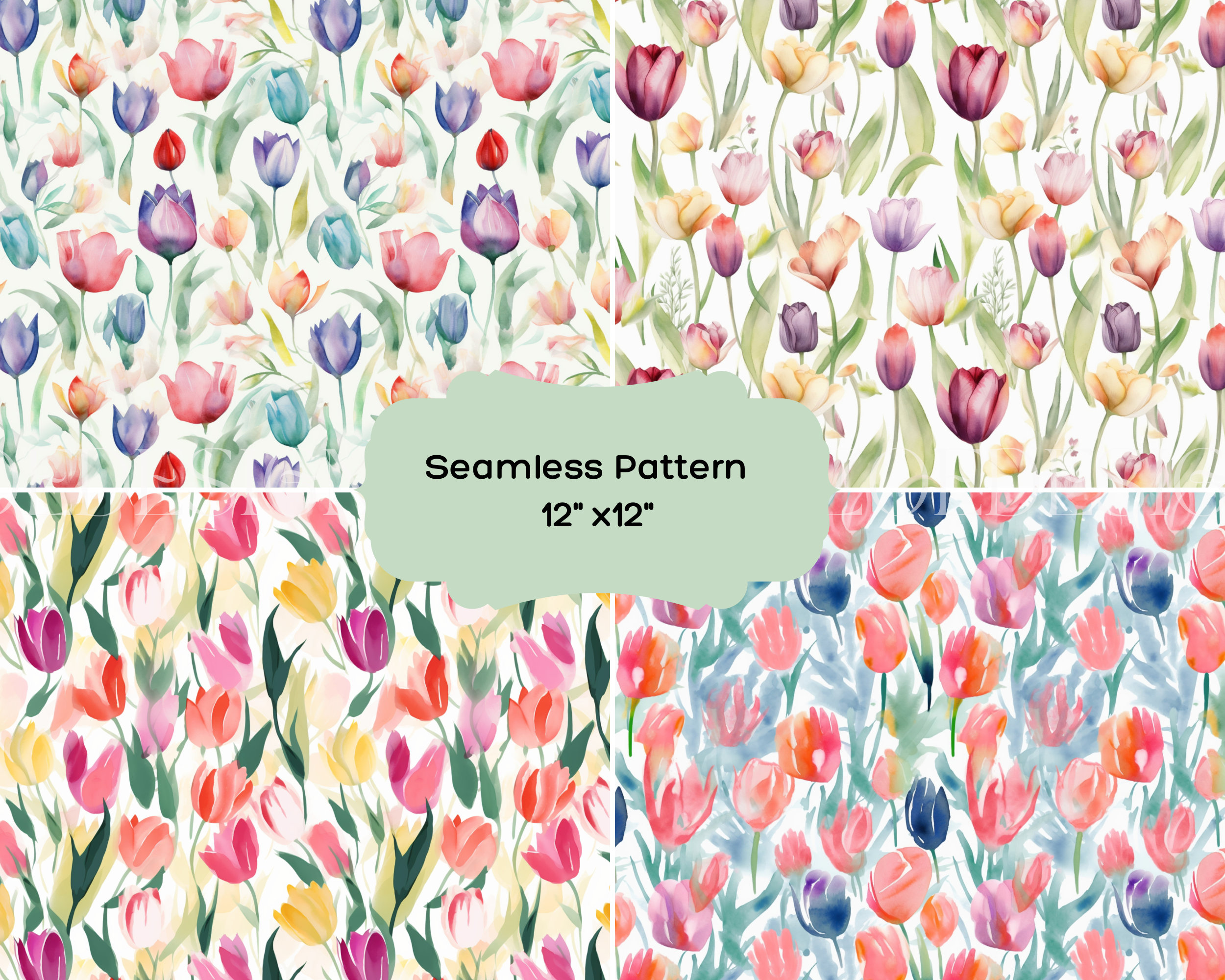 Spring Tulip - Vibrant Floral Digital Paper Pack - Watercolor Flower ...