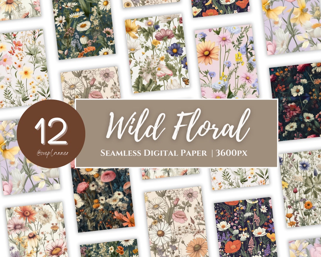 Wild Floral Digital Paper | Watercolor Seamless Flower Patterns ...