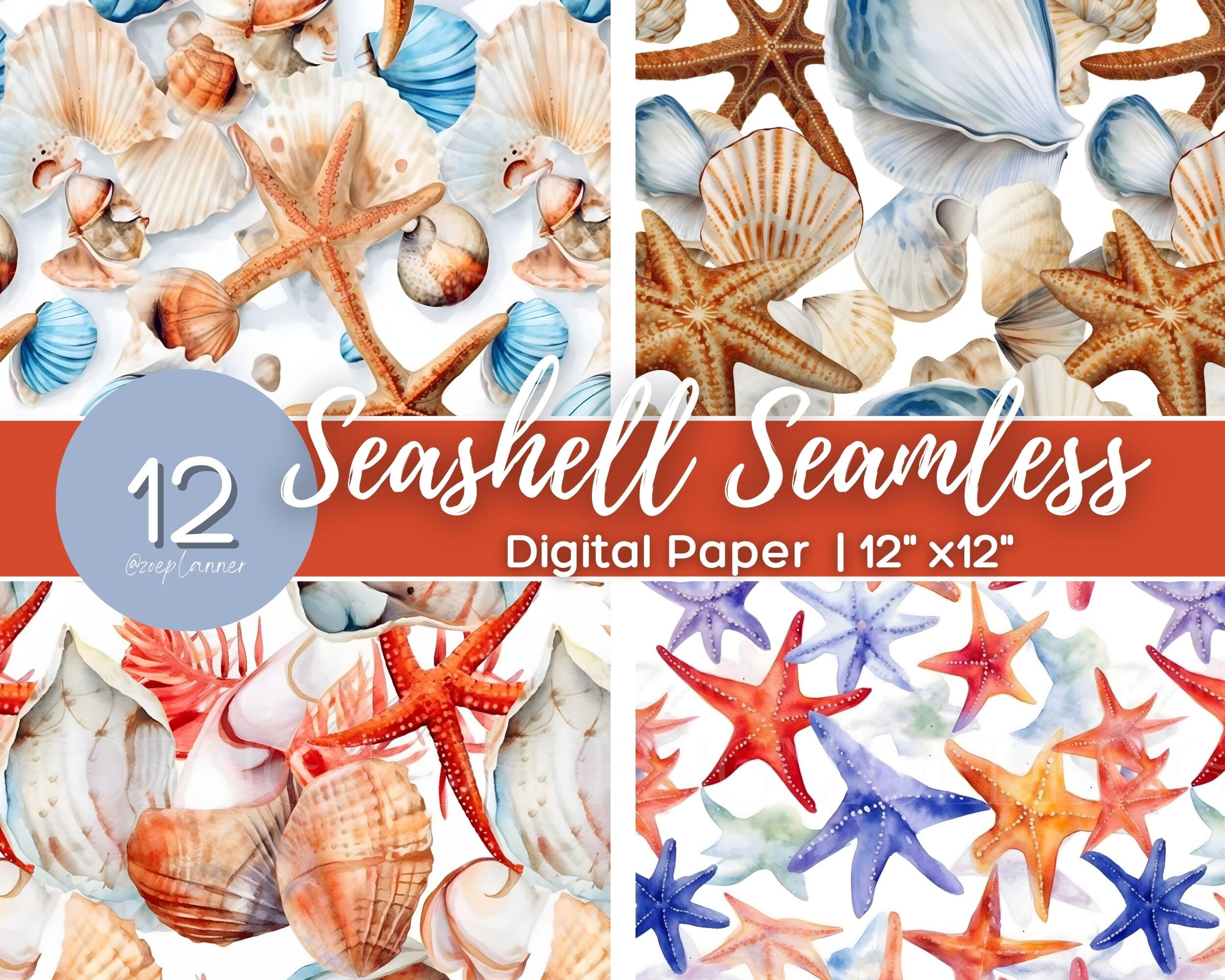 Seashell Starfish Digital Paper | 12x12 Seamless Beach Patterns ...
