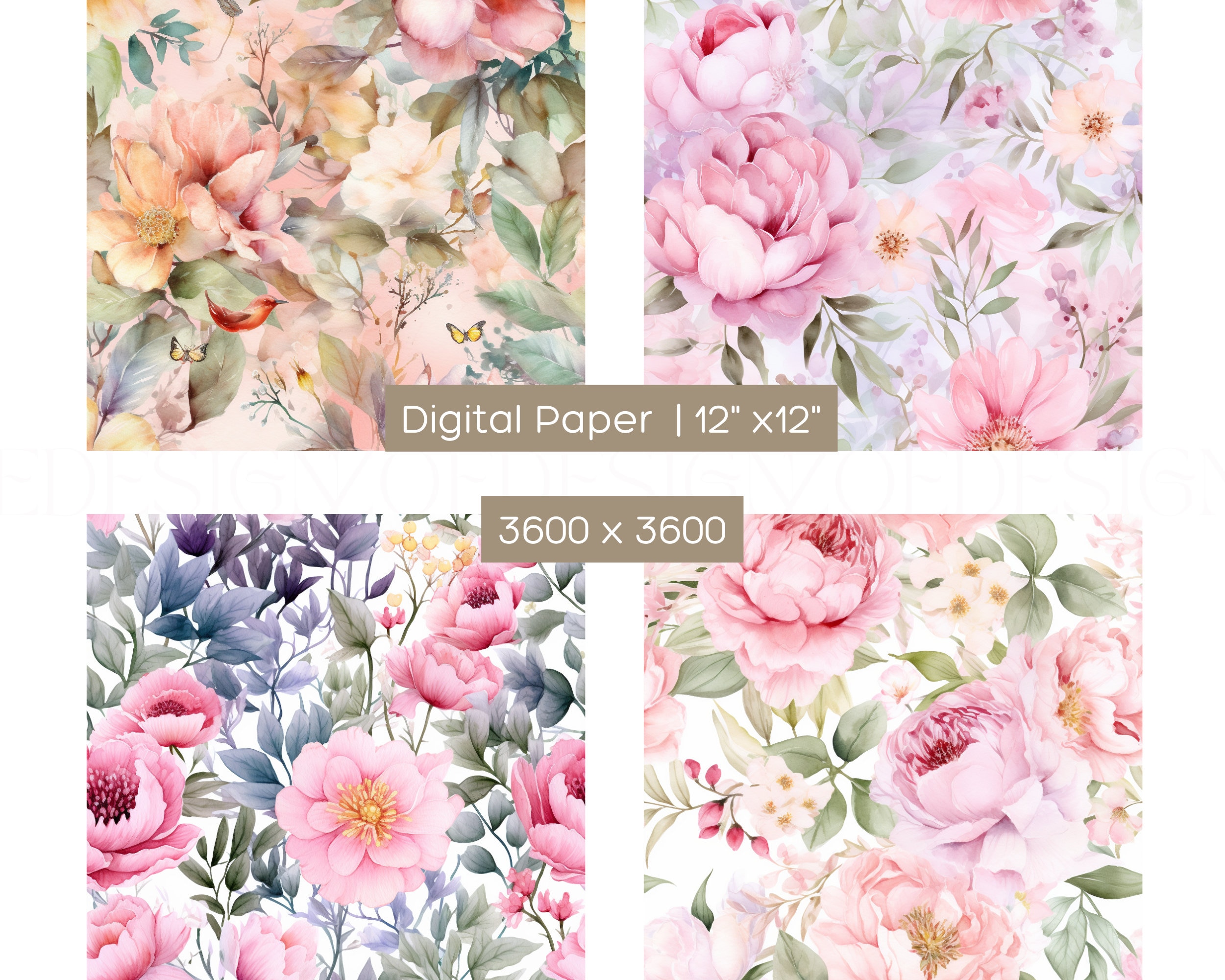 Soft Pastel Floral Spring Summer Digital Paper Watercolor Flower ...