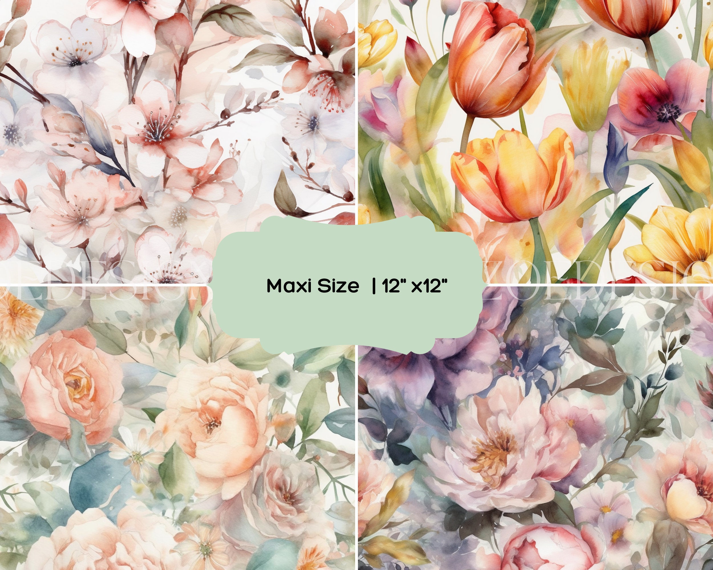 Watercolor Floral Spring Summer Digital Paper Watercolor Flower ...