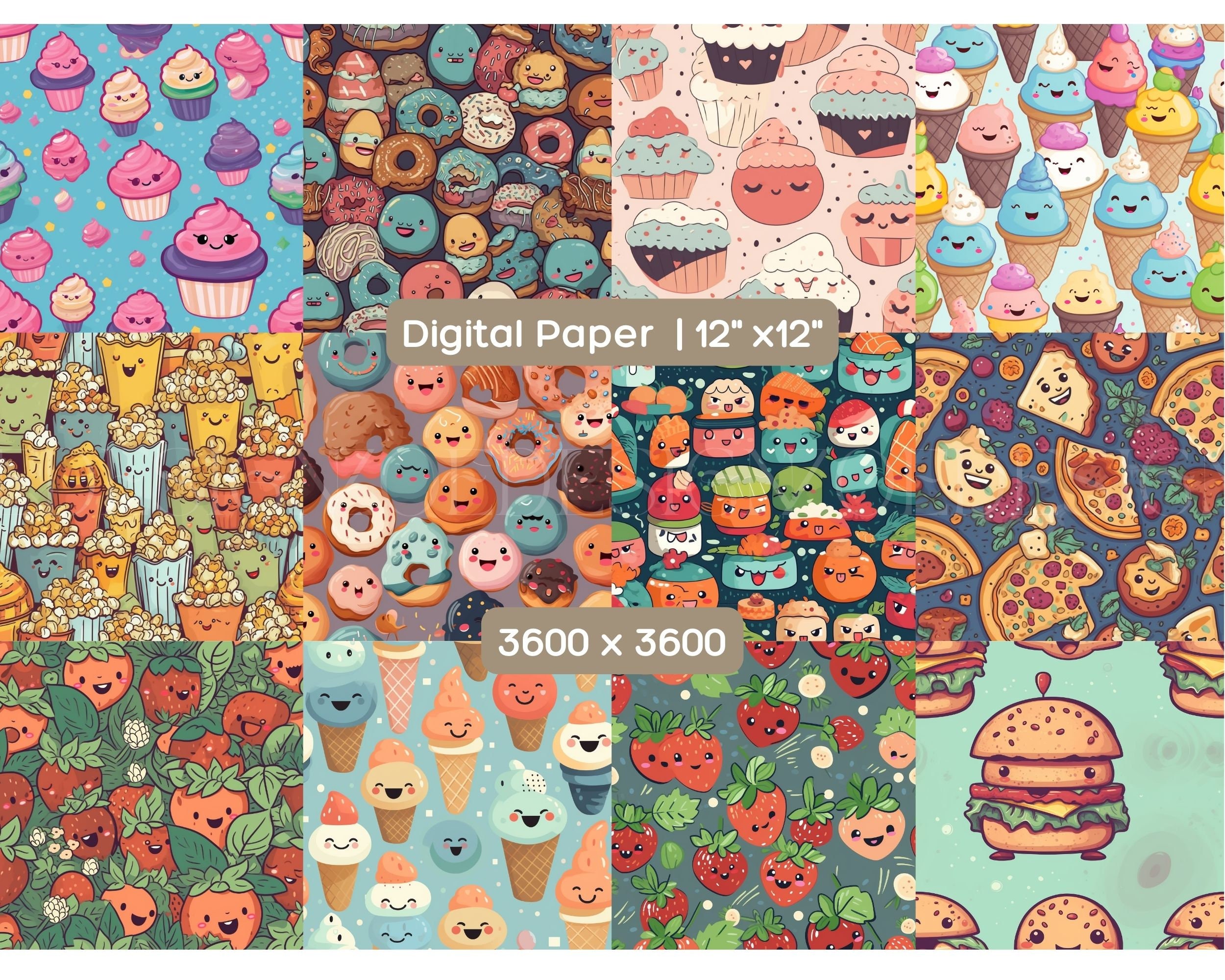 Kawaii Food Digital Paper Cute Kawaii Food Seamless Digital - Etsy