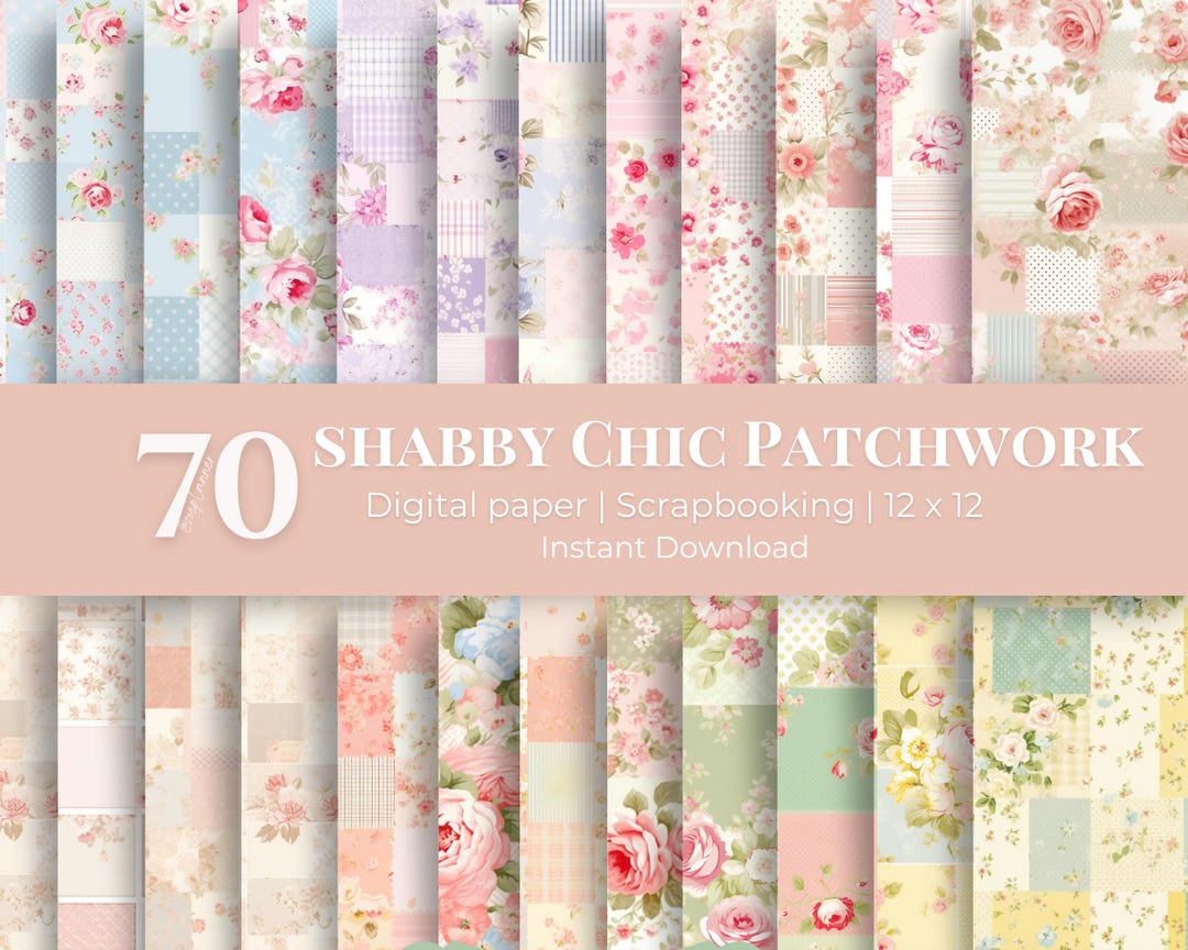 Patchwork Digital Paper | Shabby Chic Scrapbook Paper | Vintage Floral ...