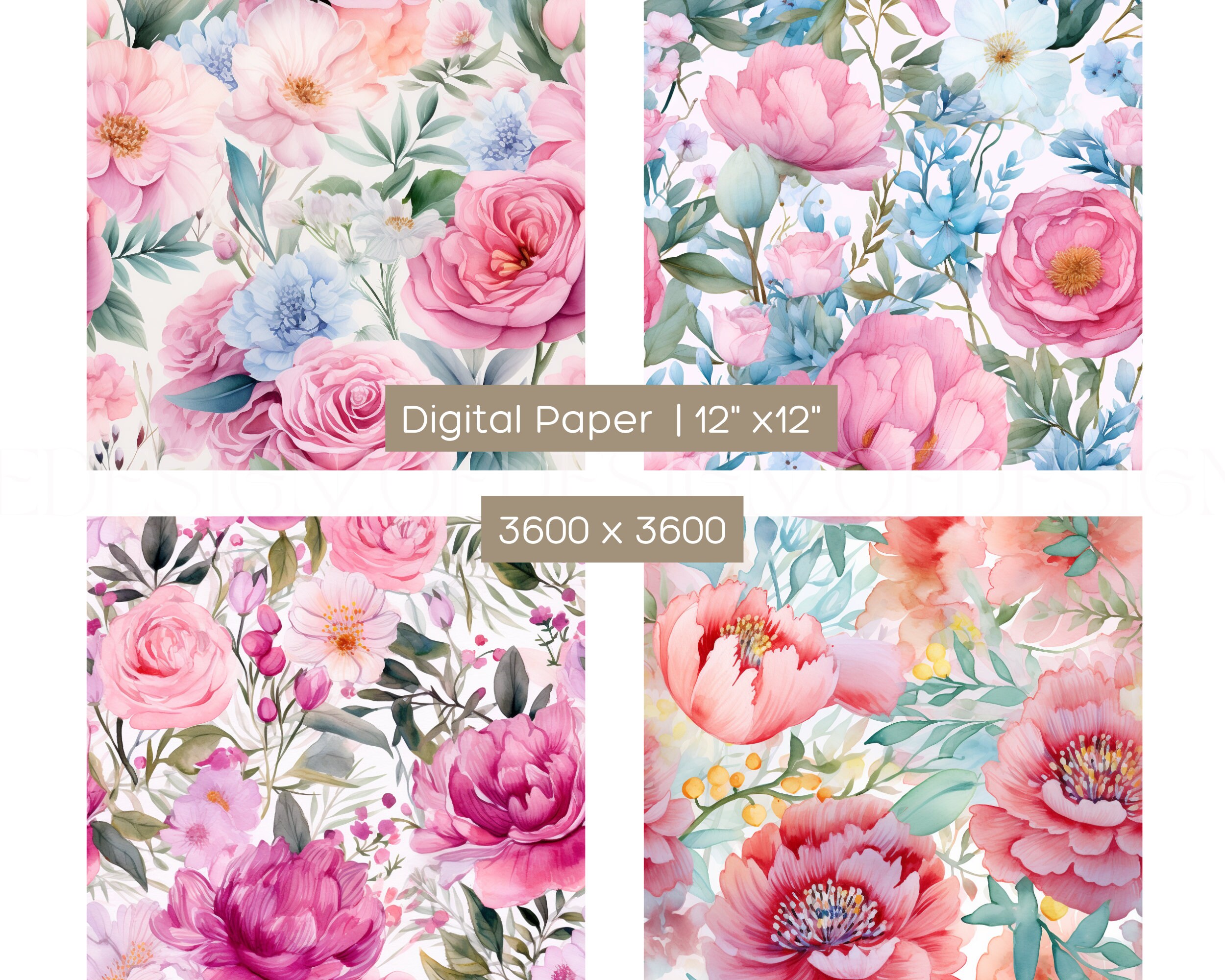 Soft Pastel Floral Spring Summer Digital Paper Watercolor Flower ...