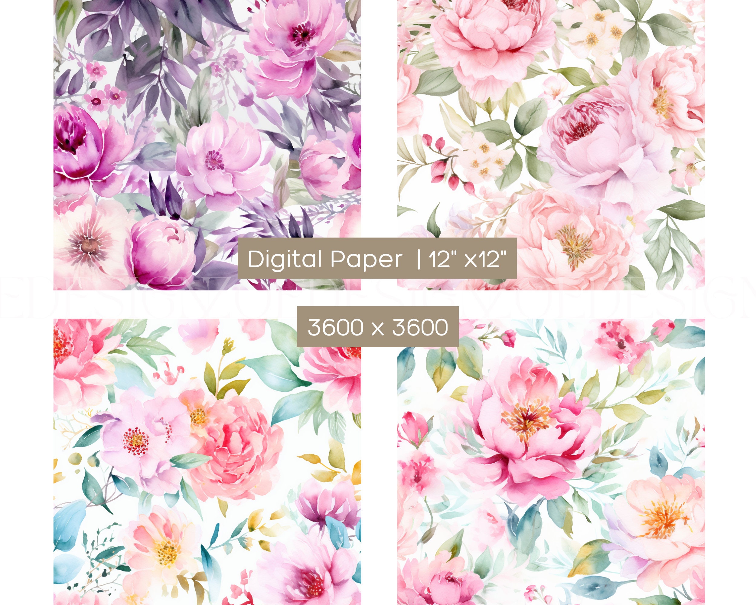 Soft Pastel Floral Spring Summer Digital Paper Watercolor Flower ...