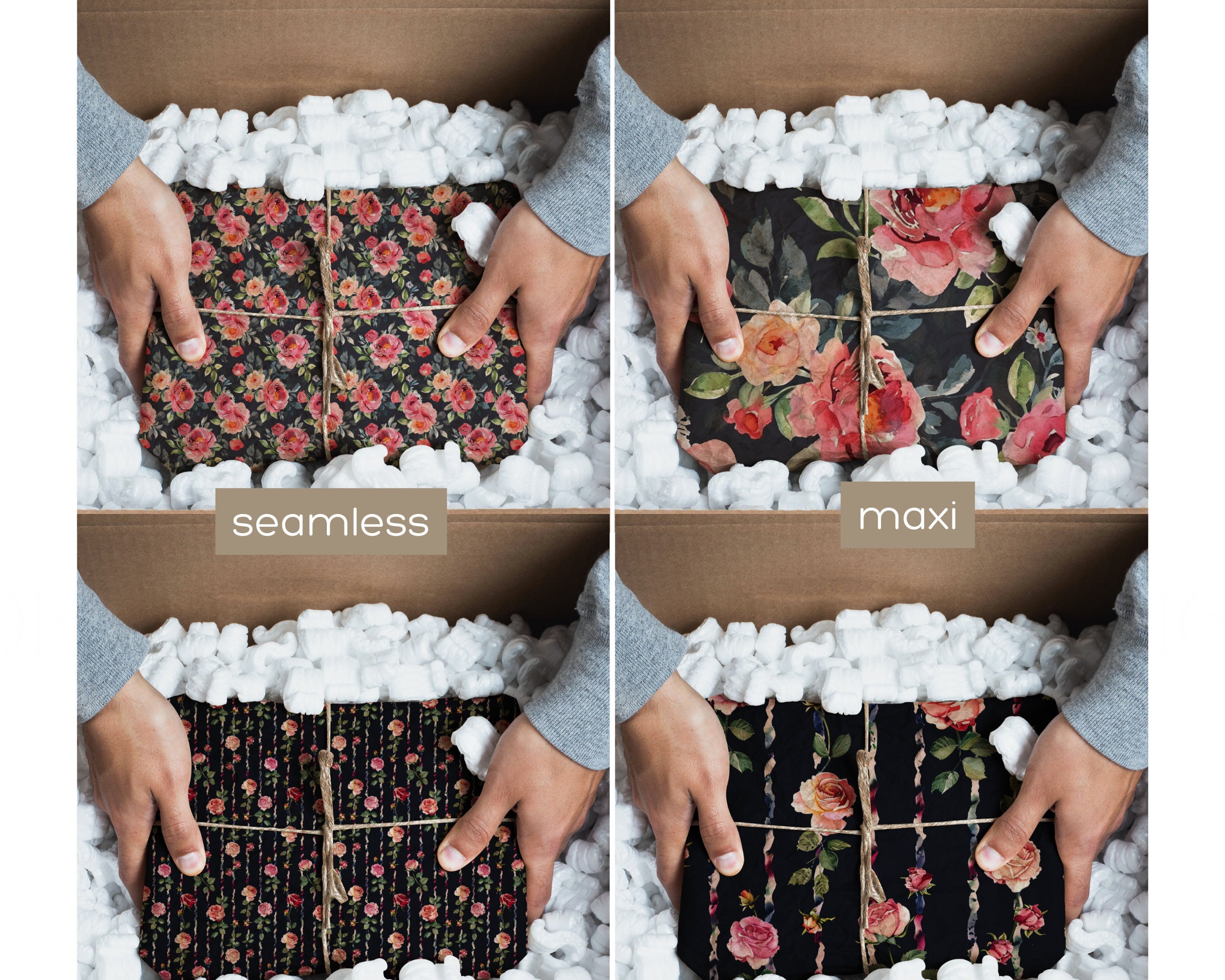 Black Rose Floral Watercolor Digital Paper | Seamless Patterns (12x12 ...