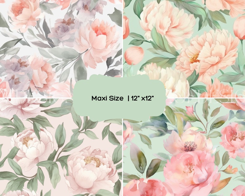 Peony Floral Digital Paper Watercolor Flower Backgrounds - Etsy